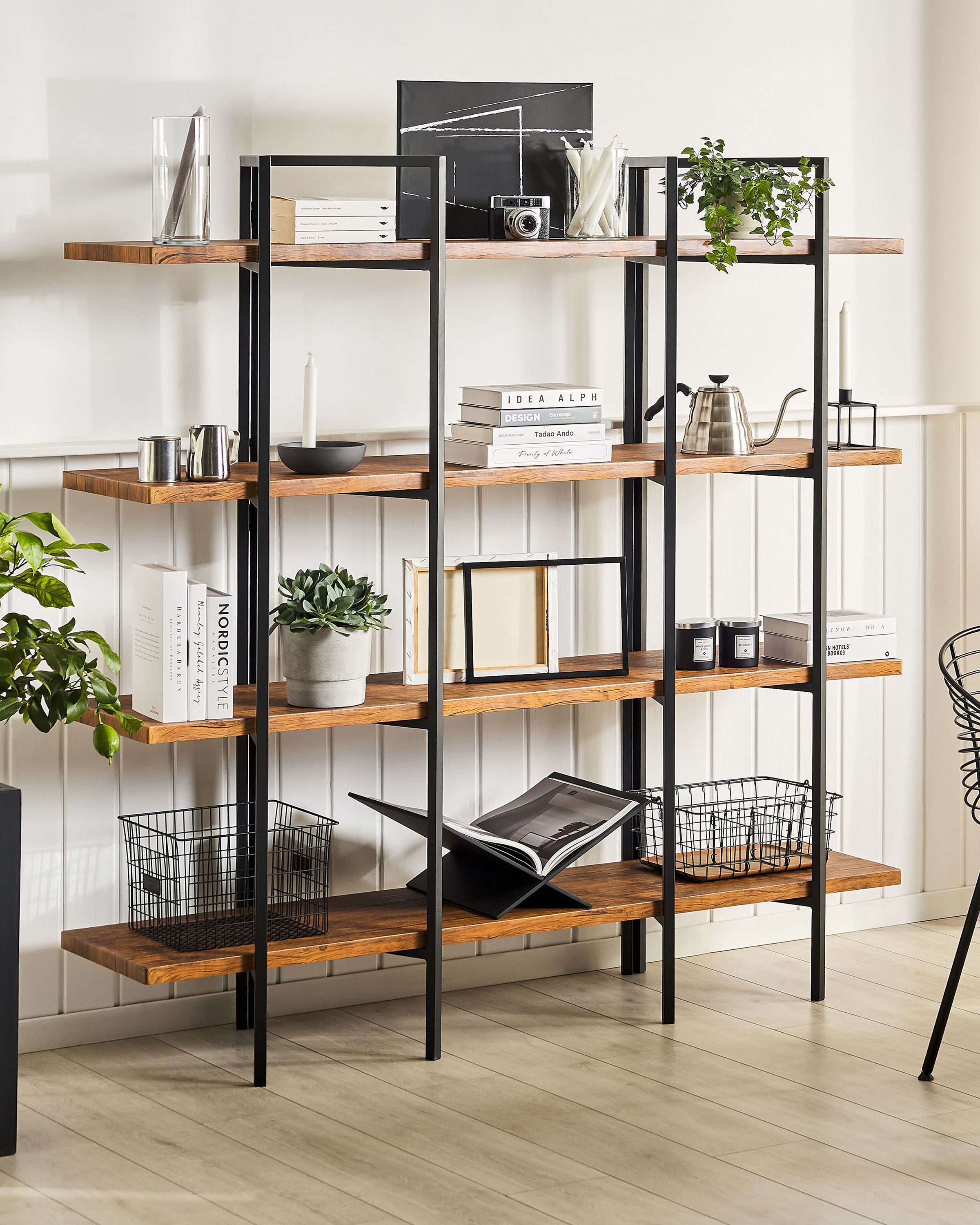 Hylla med 4 hyllplan mörkbrun COMPTON | Beliani.se