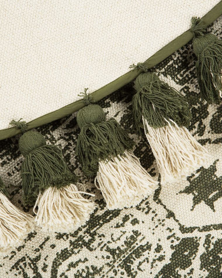 Round Cotton Area Rug with Tassels ø 120 cm Cream and Green KAHTA ...