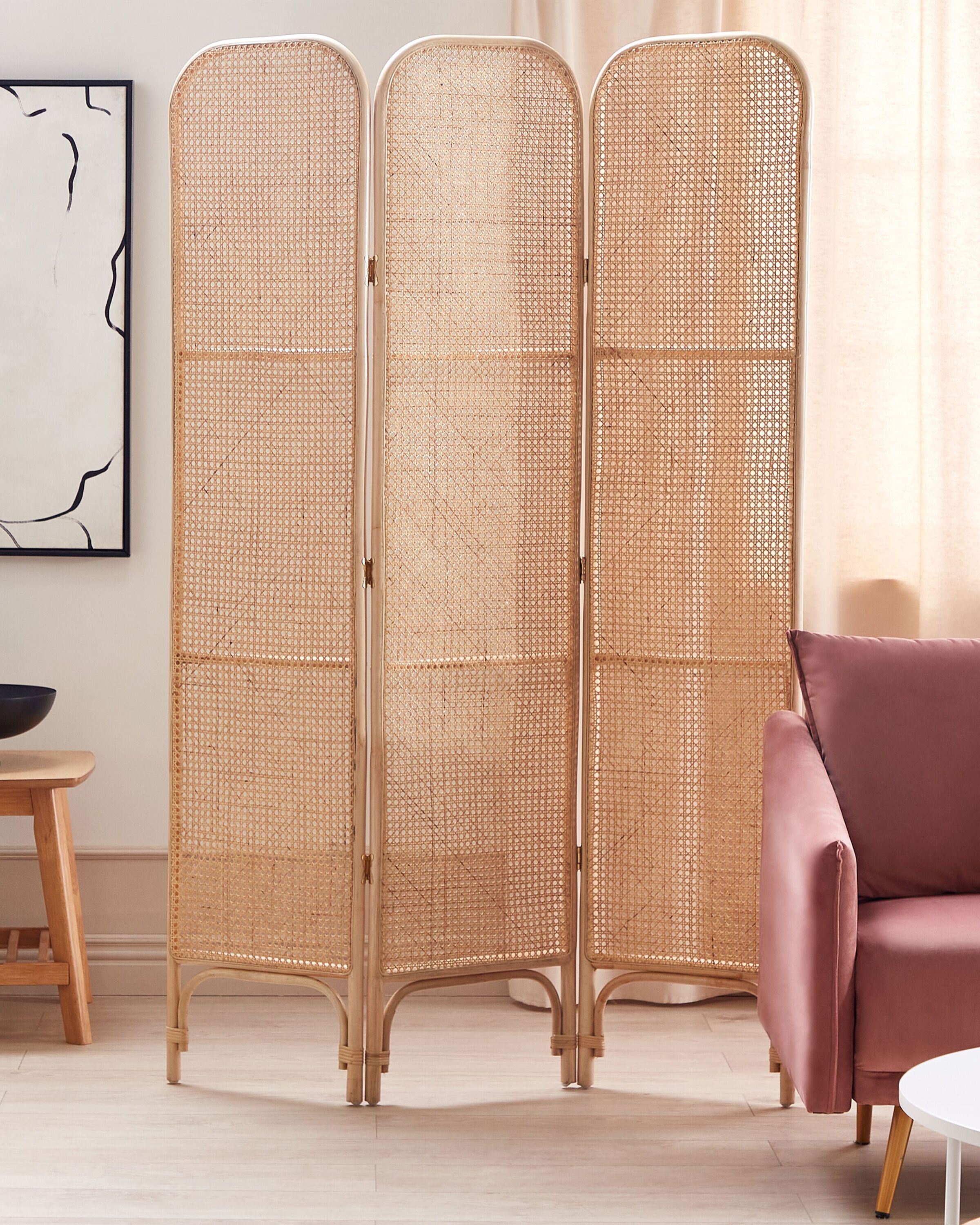 Folding Rattan 3 Panel Room Divider 105 x 180 cm Natural POTENZA ...