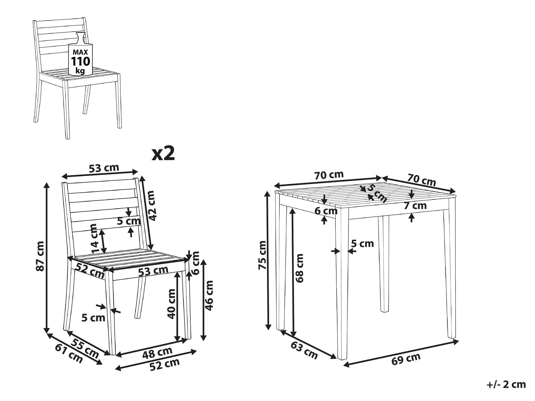Bistro Set CHIOGGIA Certified Acacia Wood Light Brown | Beliani.co.uk