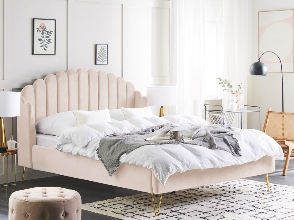 Beige velvet bed frame store