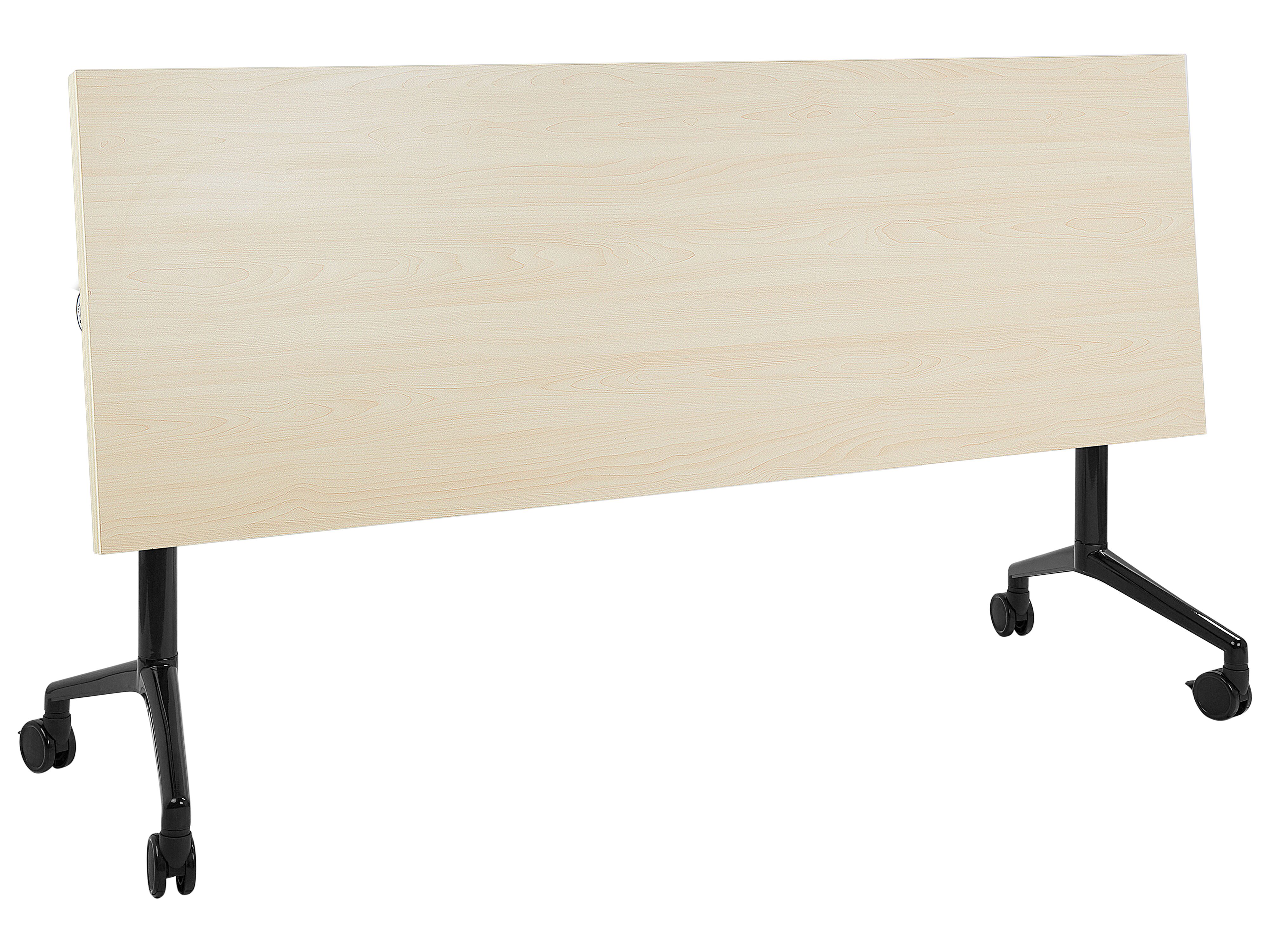 Folding Office Desk with Casters 180 x 60 cm Light Wood and Black CAVI ...