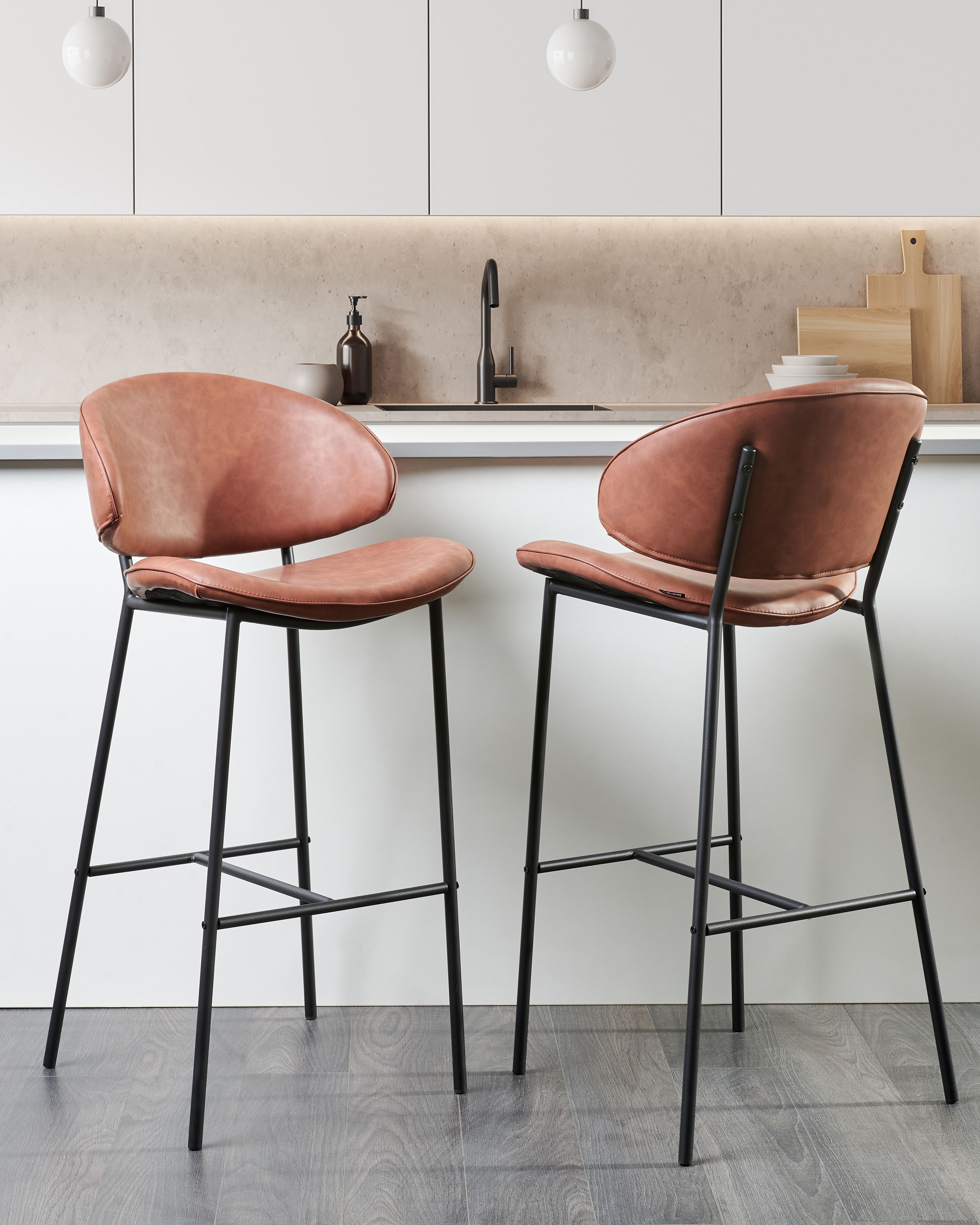 Set of 2 Bar Chairs KIANA Faux Leather Brown | Beliani.co.uk