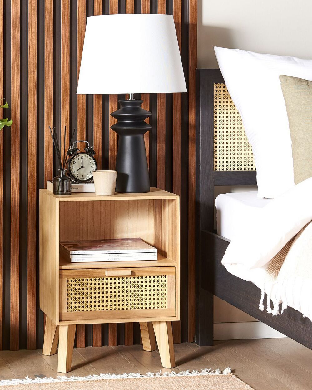 Wooden rattan bedside table store