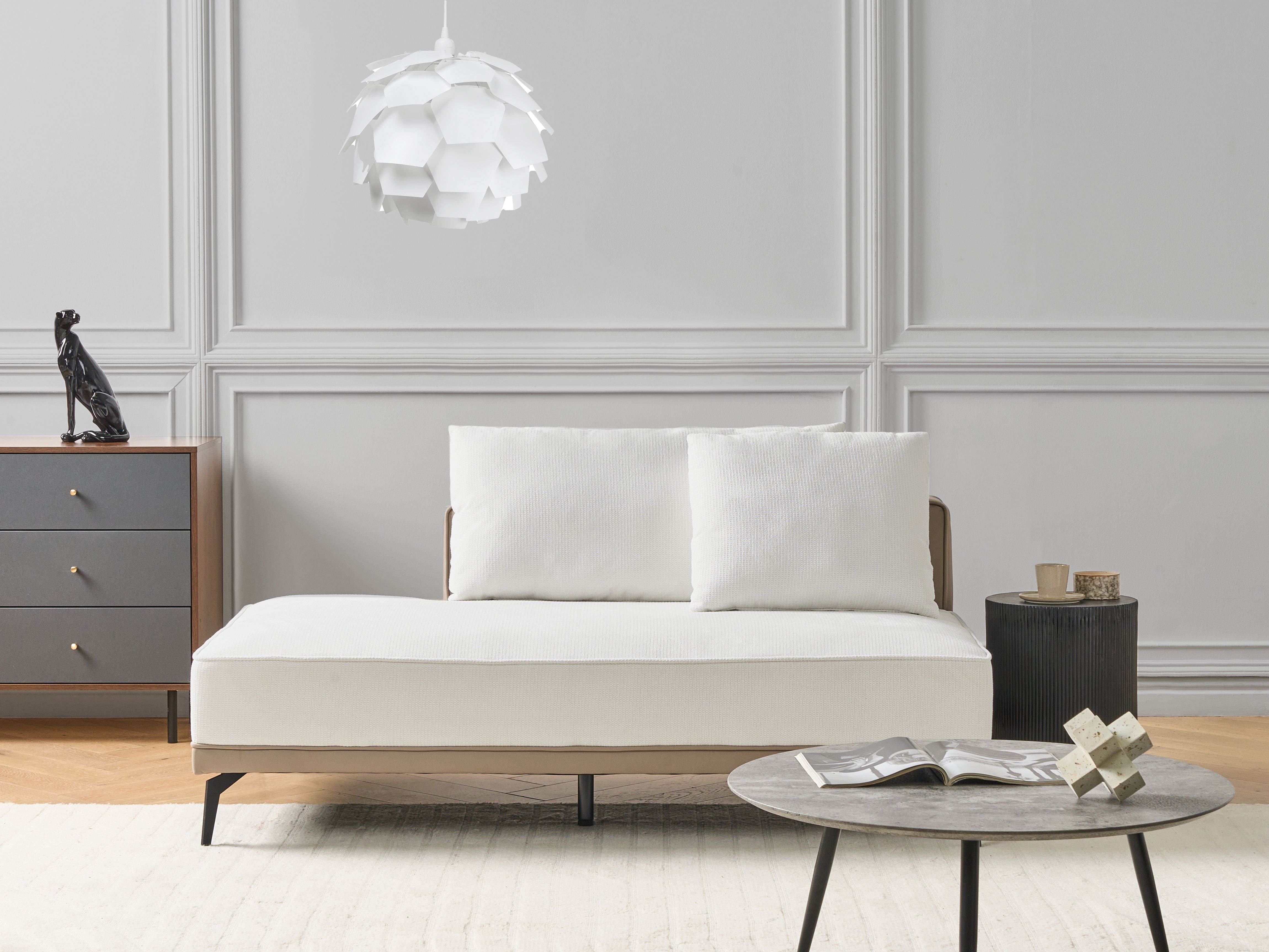 Sofá de canto 3 lugares MYKEN Tecido Branco creme à esquerda | Beliani.pt