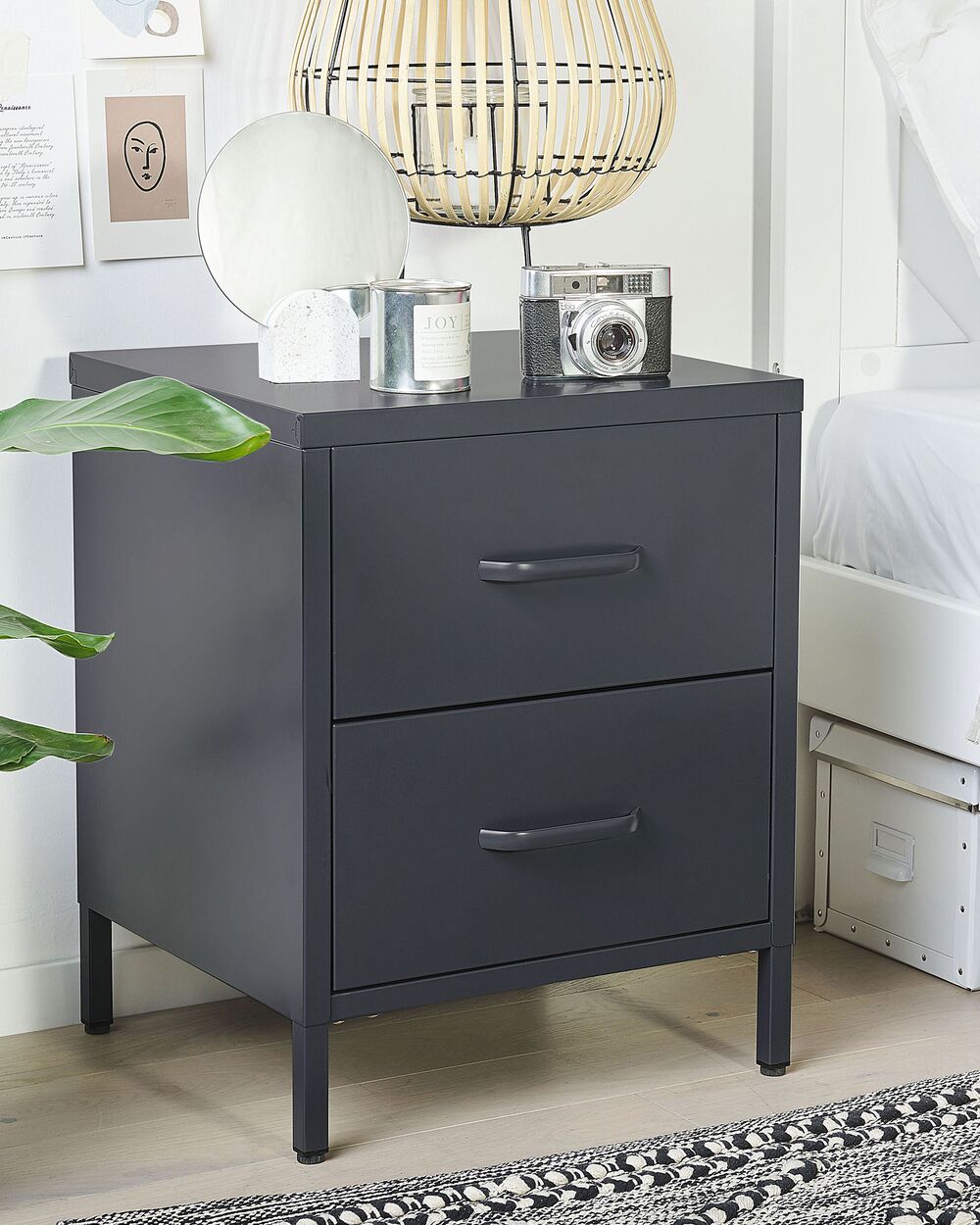 2 Drawer Bedside Table MALAVI Metal Dark Grey Beliani