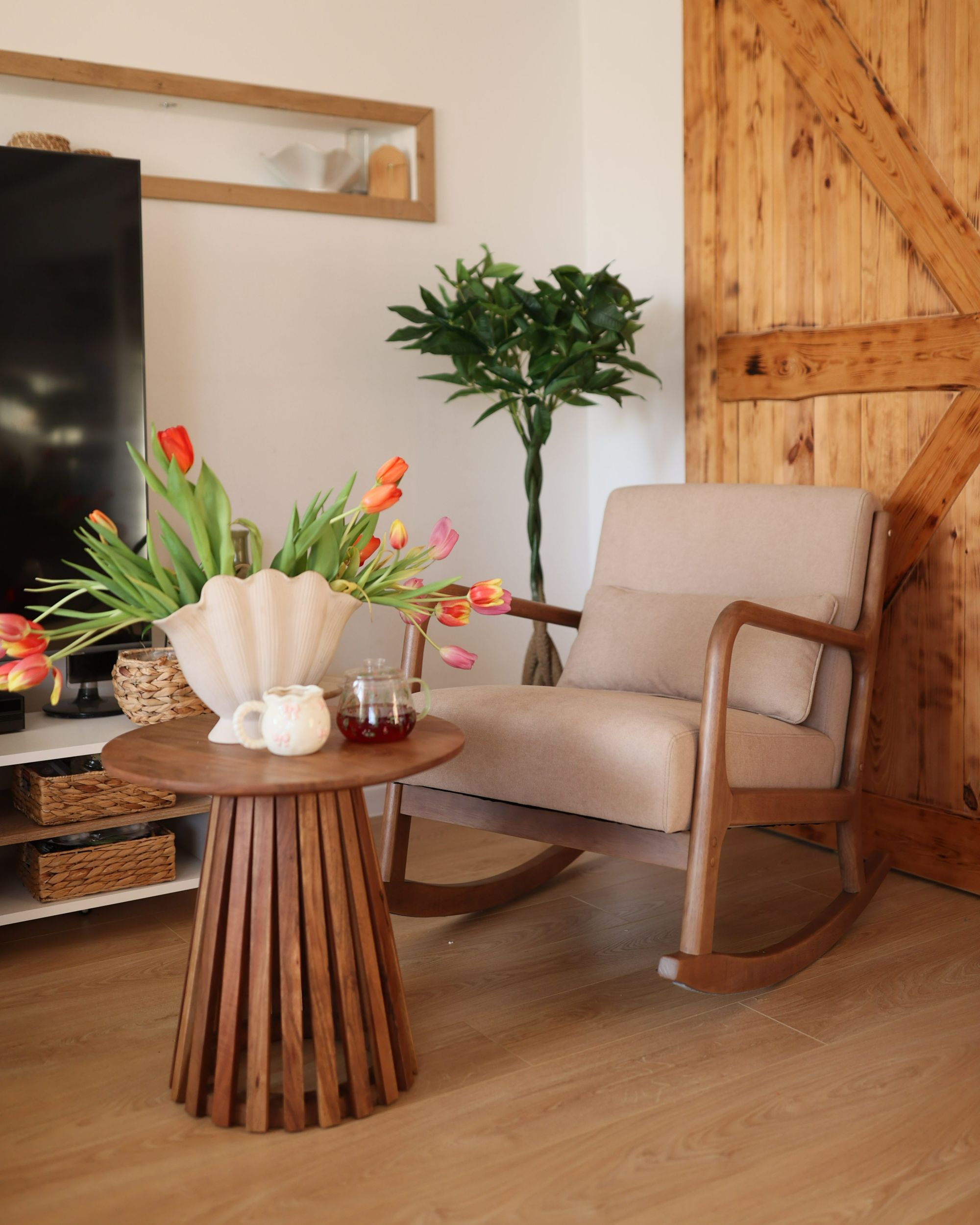 Rocking Chair SKOVDE Fabric Beige | Beliani.co.uk