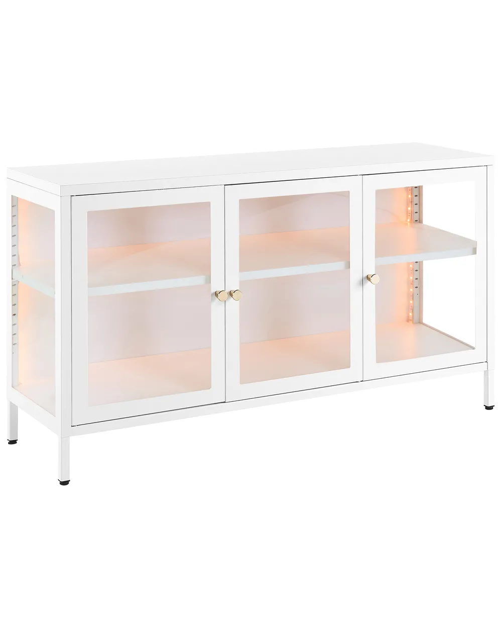 Glass Display Sideboard LED NEWPORT Metal 115 cm White | Beliani.co.uk