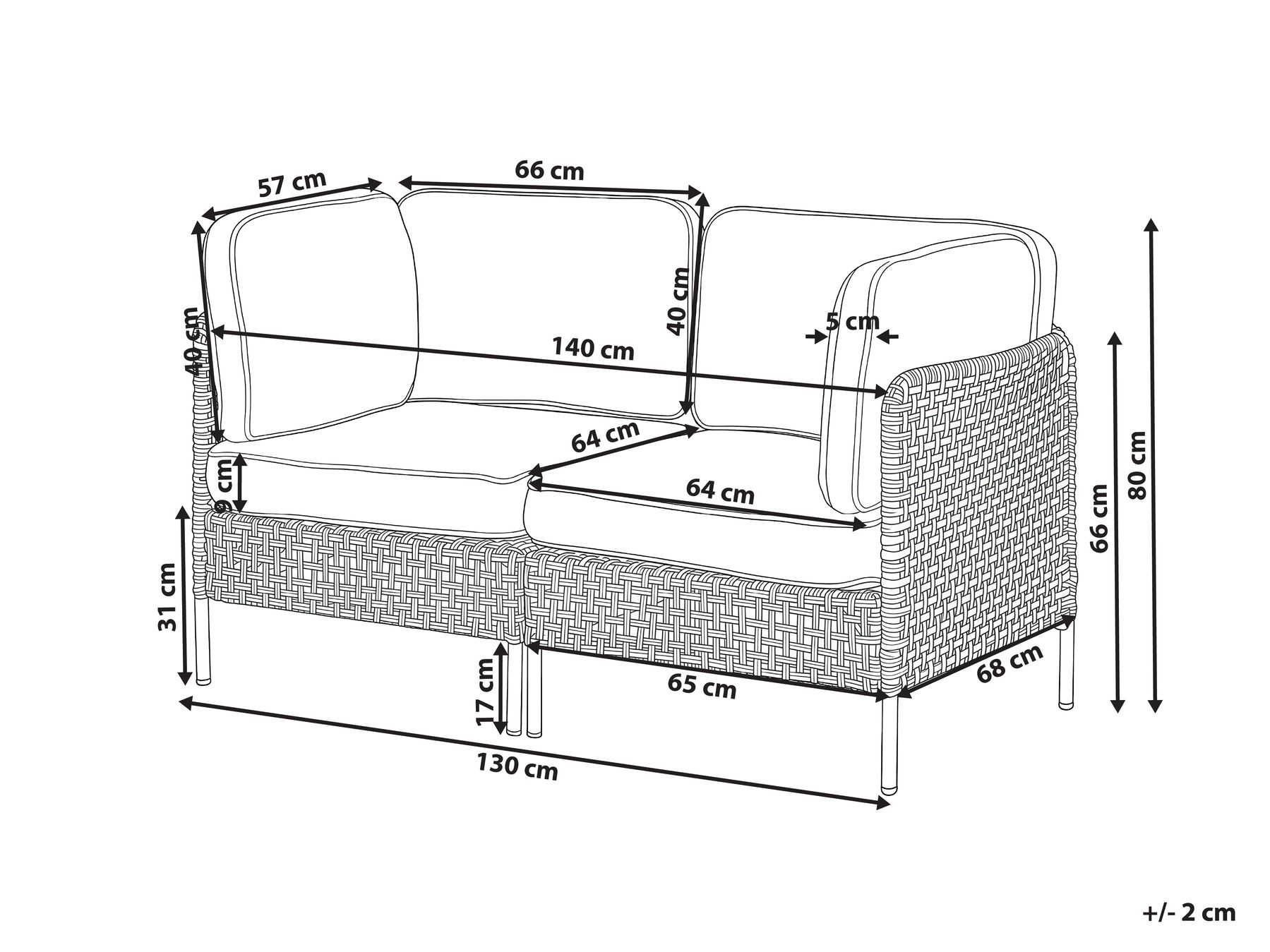 Garden Sofa with Table 2 Seater OMEGANA PE Rattan Light Beige | Beliani ...