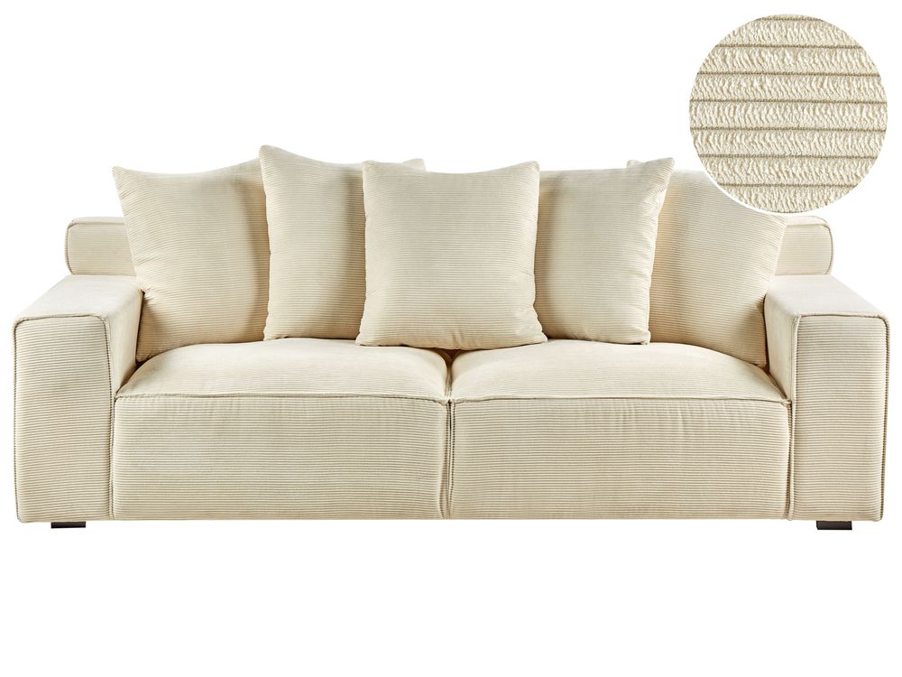Sofa 3 Seater CHESTERFIELD Fabric Off-White | Beliani.co.uk