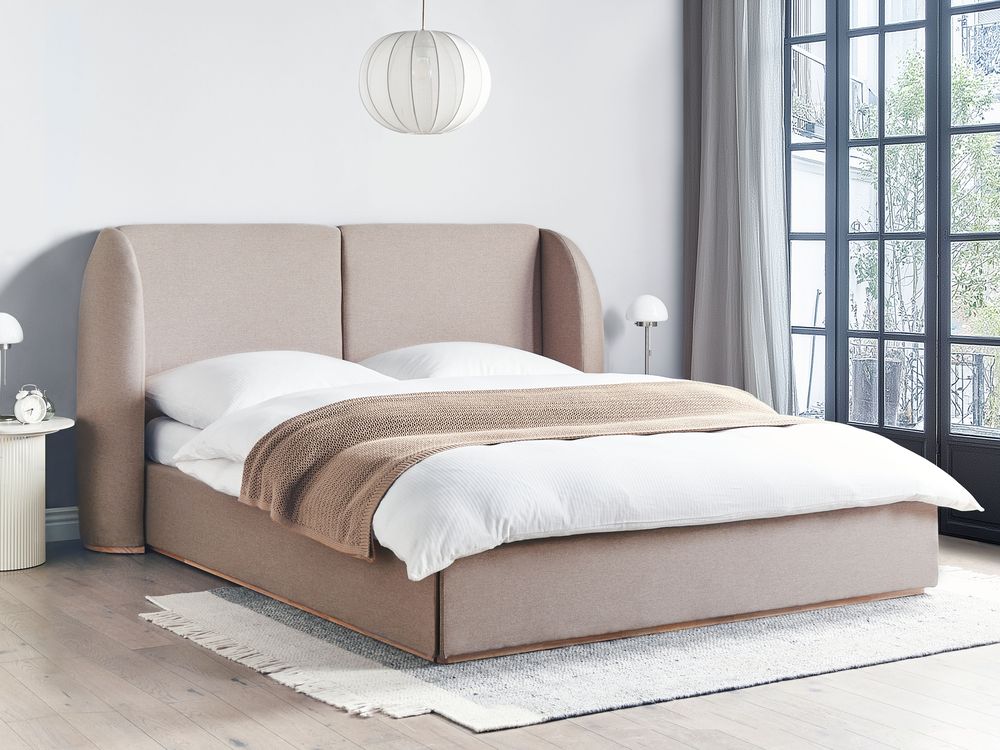 Bett mit Stauraum Stoff MOISSAC 180 x 200 cm Taupe | Beliani.de
