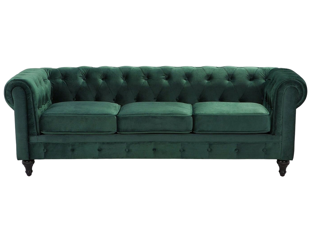 3 Seater Velvet Fabric Sofa Green CHESTERFIELD Beliani