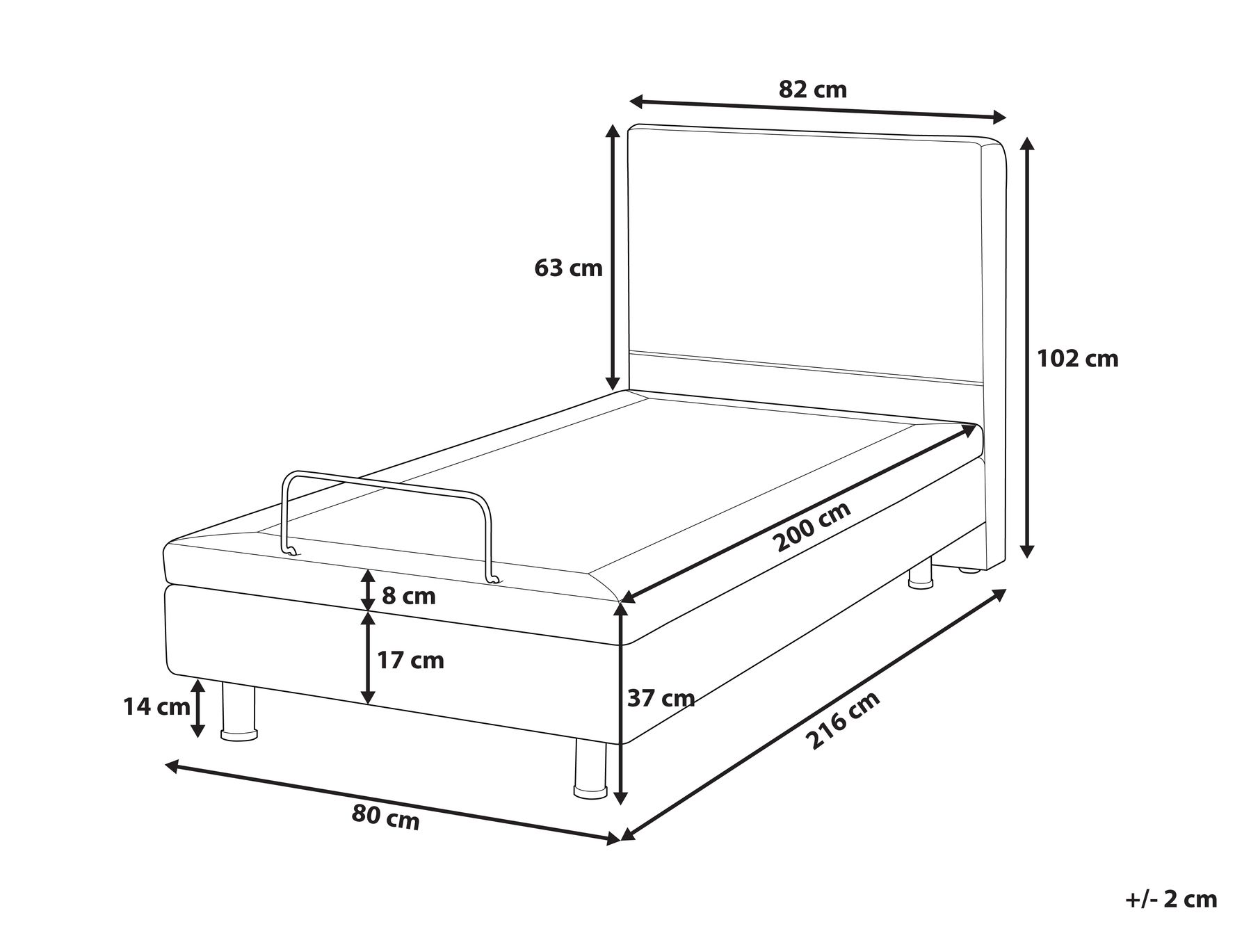 Adjustable Bed Fabric DUKE III 80 x 200 cm (EU Small Single) Light ...