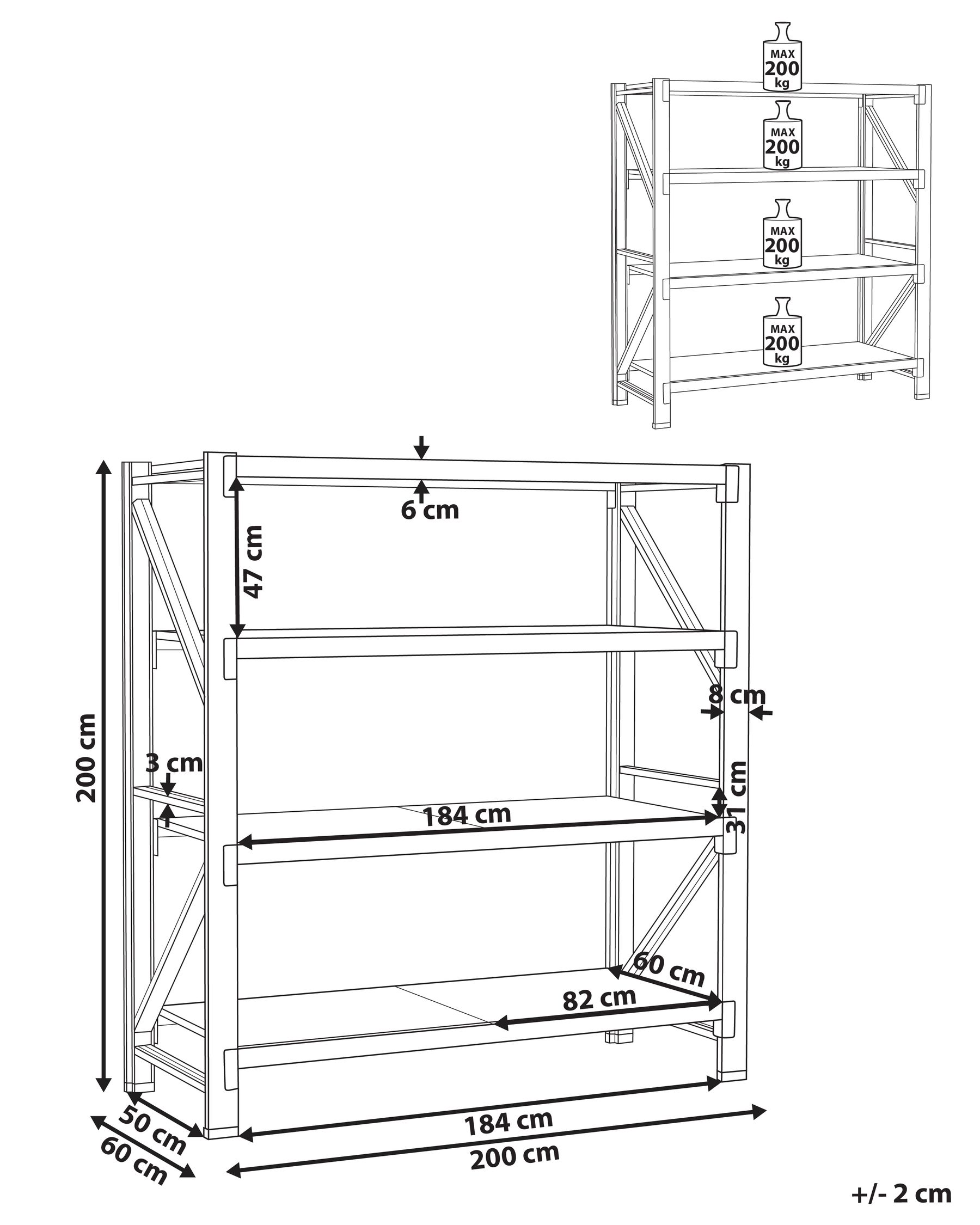 Garasjehyller FIUGGI Metall 200 cm 60 cm Svart | Beliani.no