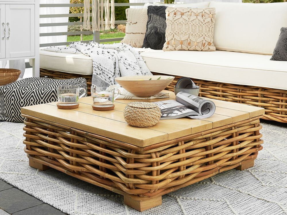 Left Hand 4 Seater Rattan Modular Garden Sofa Set Natural VARALLO Beliani