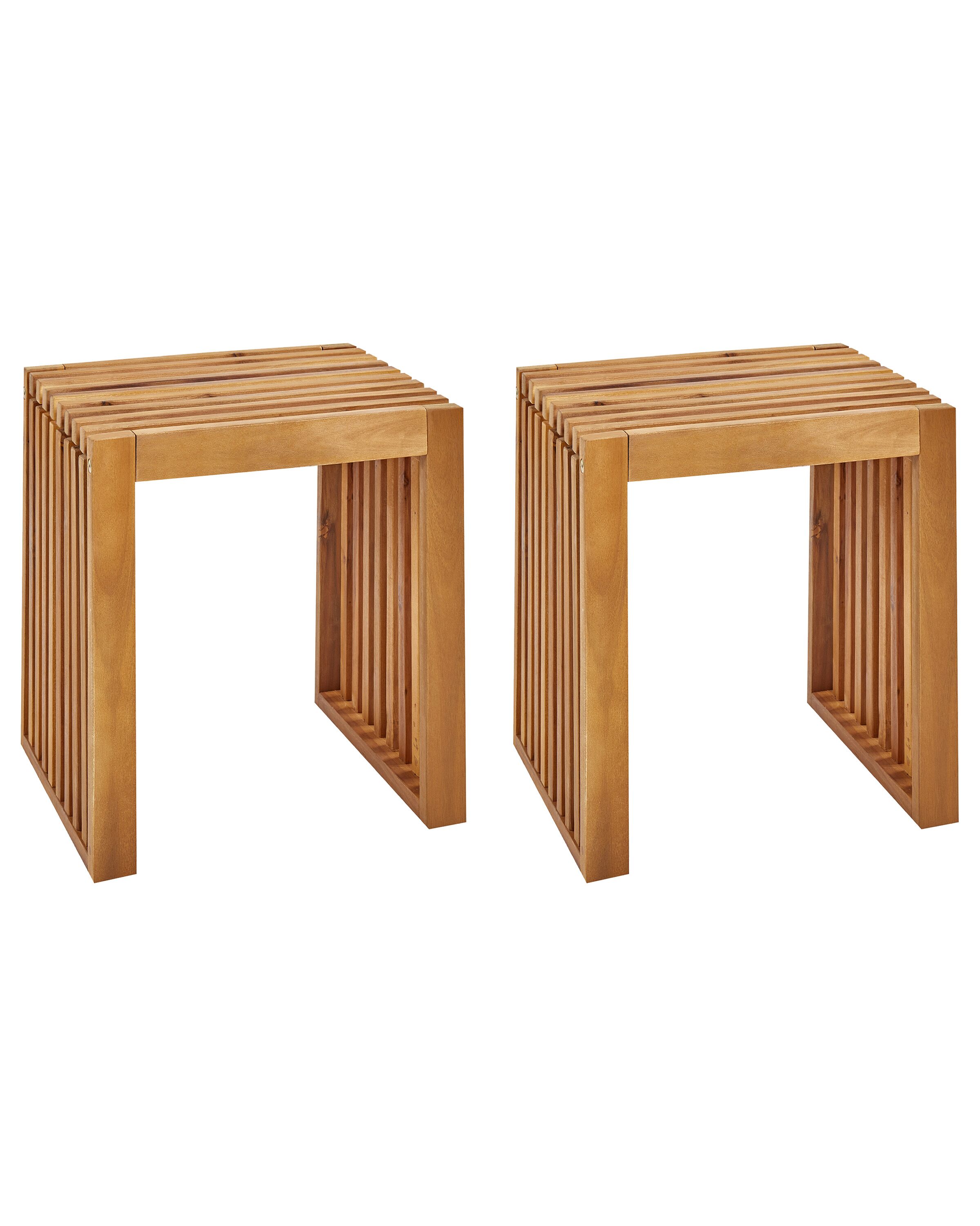 Set of 2 Acacia Wood Garden Stools Light BELLANO | Beliani.co.uk
