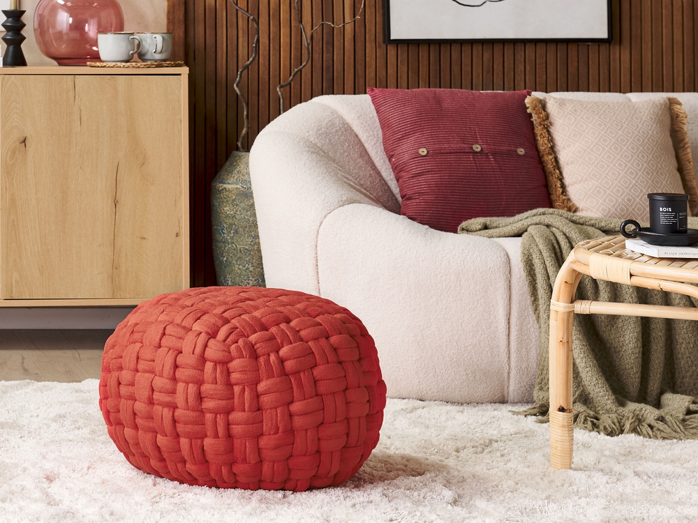 Velvet Pouffe Ottoman 45 x 35 cm Red HOPA Beliani