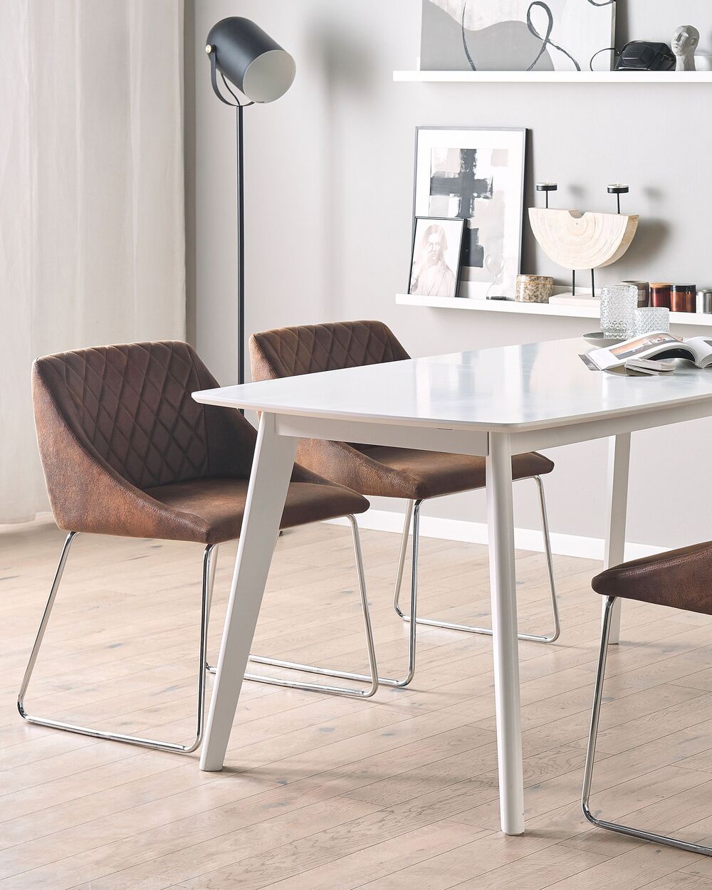 Brown and white dining chairs store