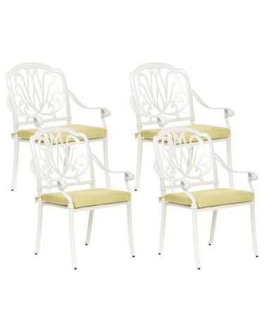 Set of 4 Garden Chairs with Cushions ANCONA Metal Off-White | Beliani.co.uk
