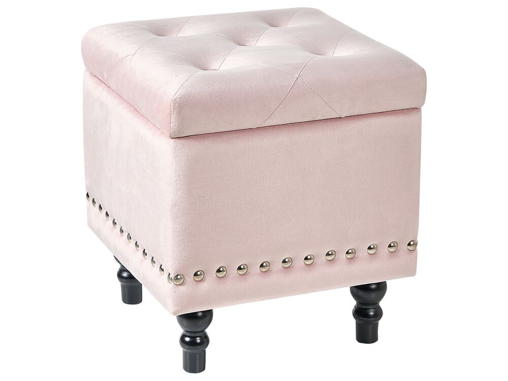 Velvet Footstool with Storage Pastel Pink LORETTO Beliani