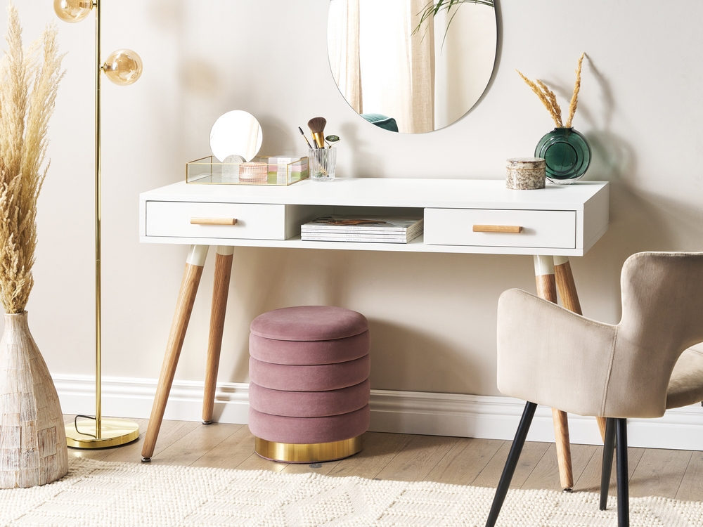 Dressing Table 2 Drawer Home Office Desk with Shelf 120 x 45 cm White FRISCO Beliani