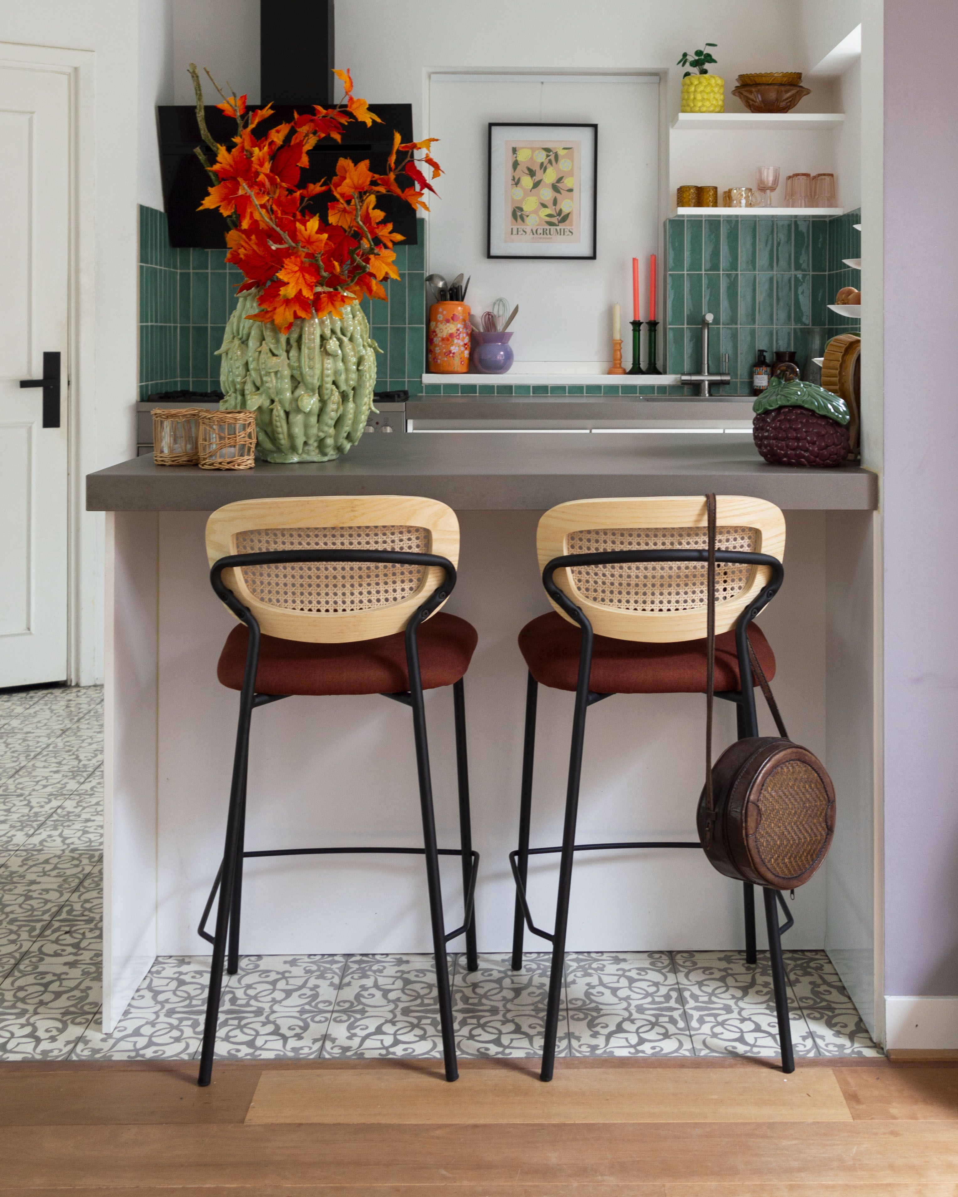 Set of 2 Bar Chairs MAYETTA Rattan Orange | Beliani.co.uk