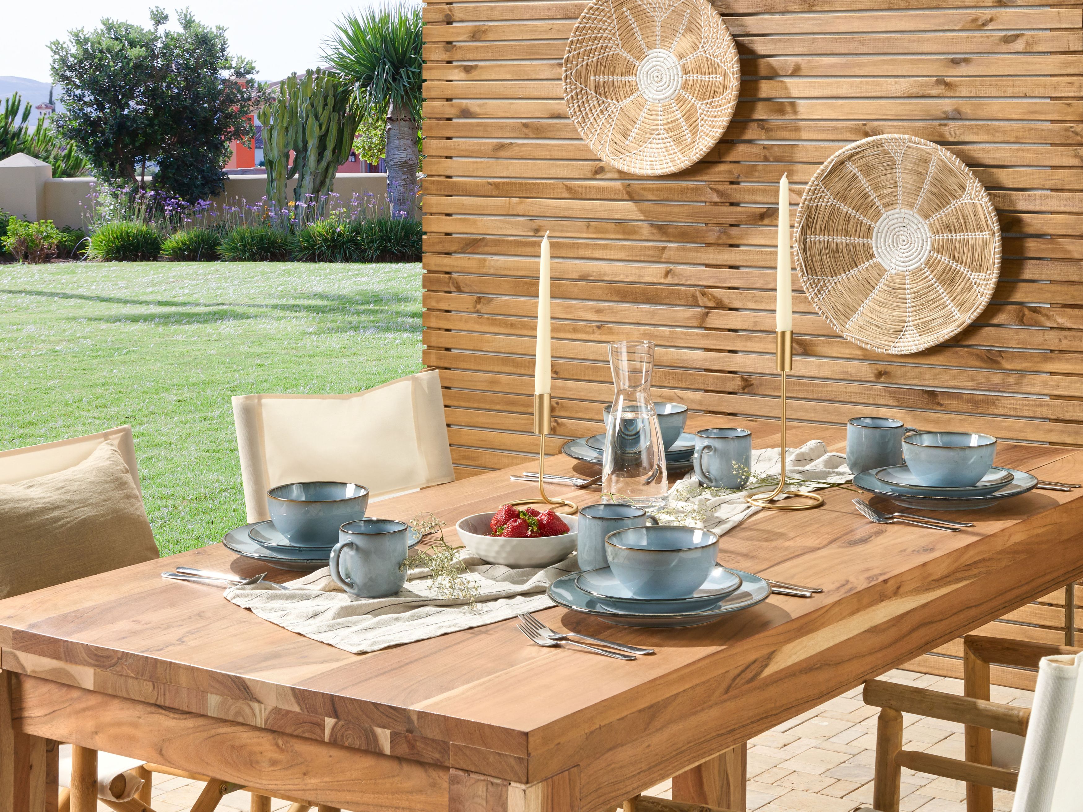 Set of 16 Dinnerware JUNIPER Stoneware Light Blue | Beliani.co.uk