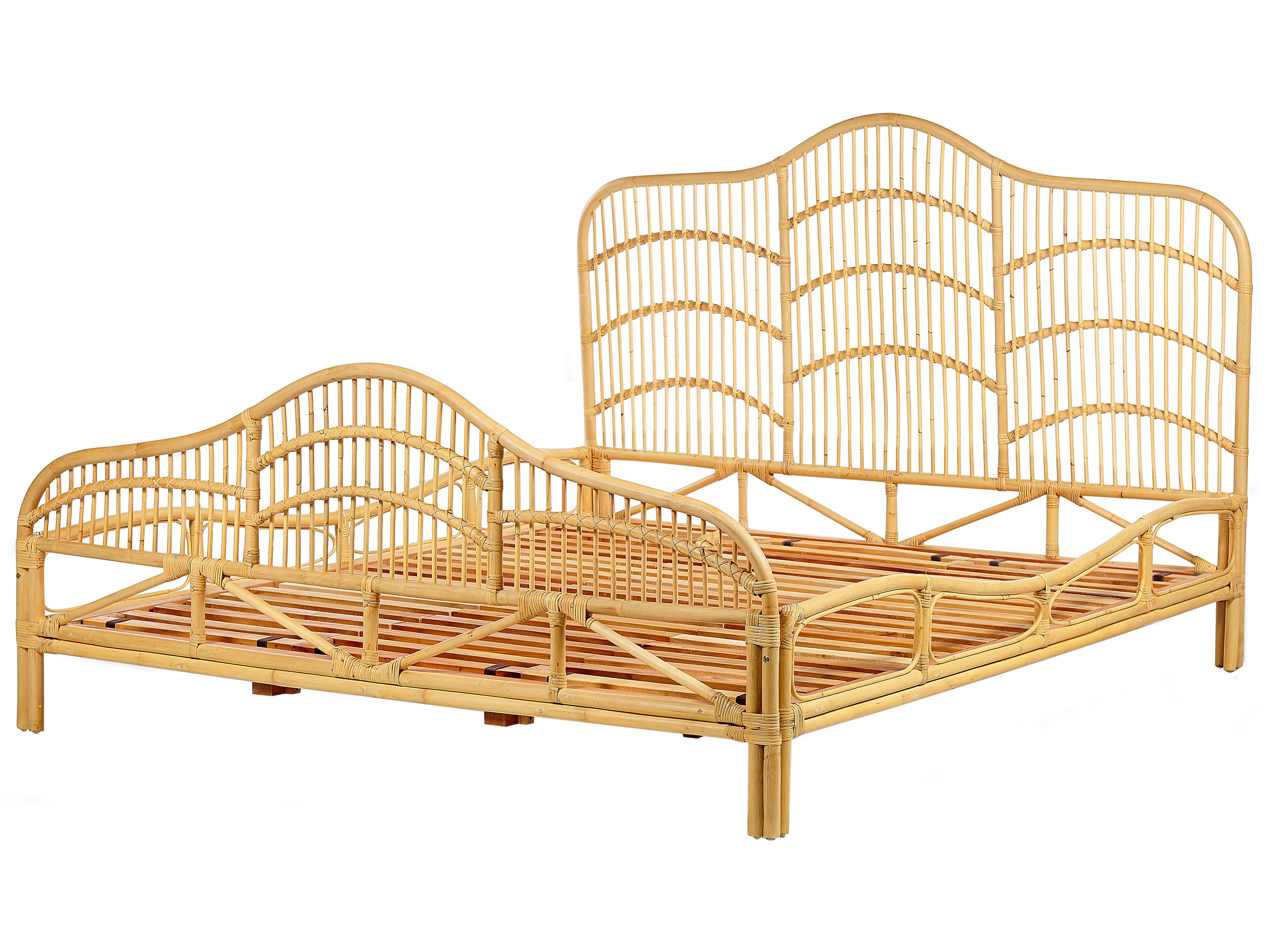 Bed Rattan DOMEYROT 180 x 200 cm (EU Super King) Light Brown | Beliani ...