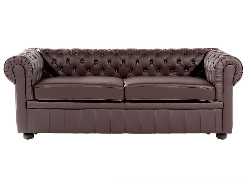 3 Seater Leather Sofa Brown CHESTERFIELD Beliani