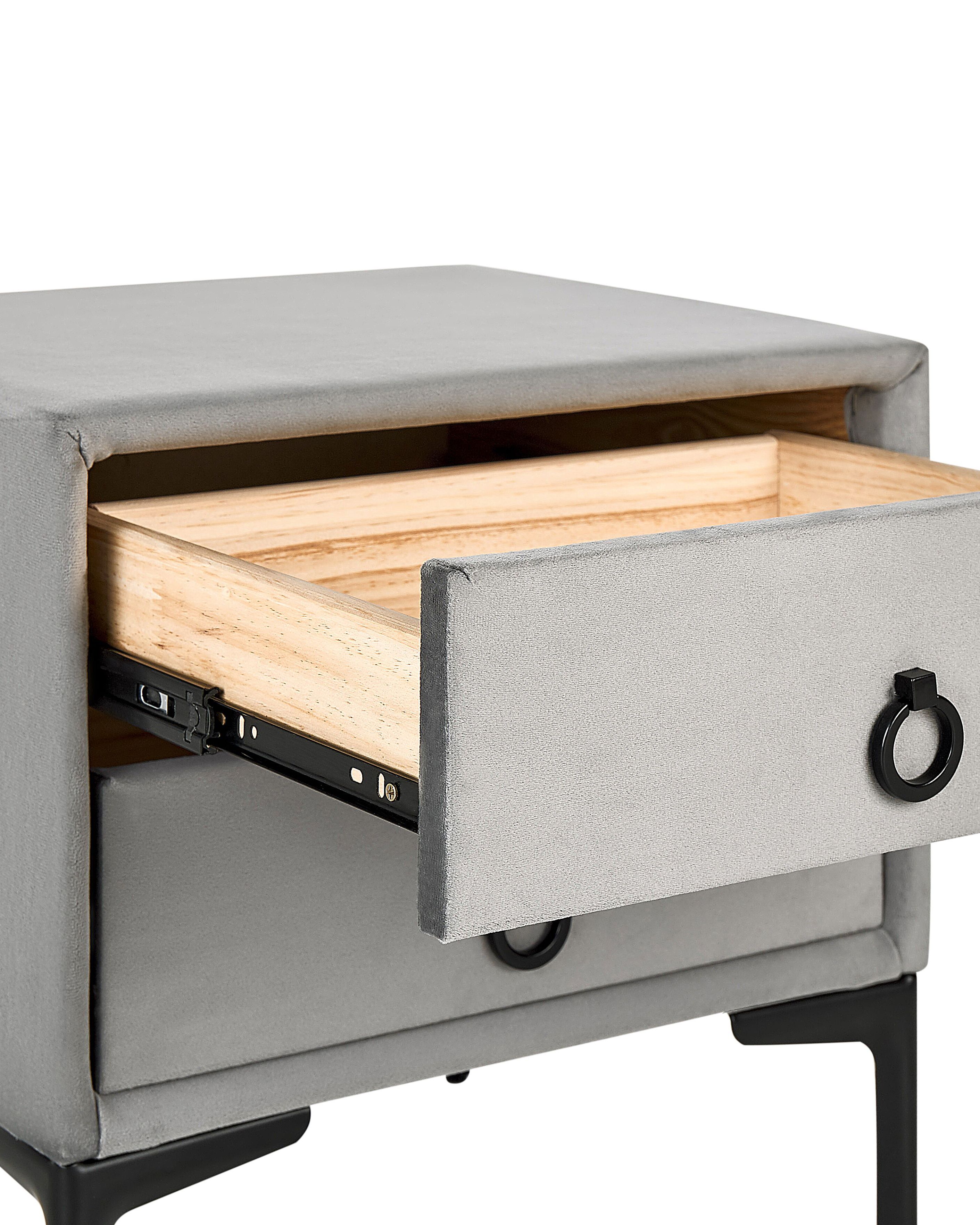 2 Drawer Velvet Bedside Table Grey SEZANNE | Beliani.co.uk