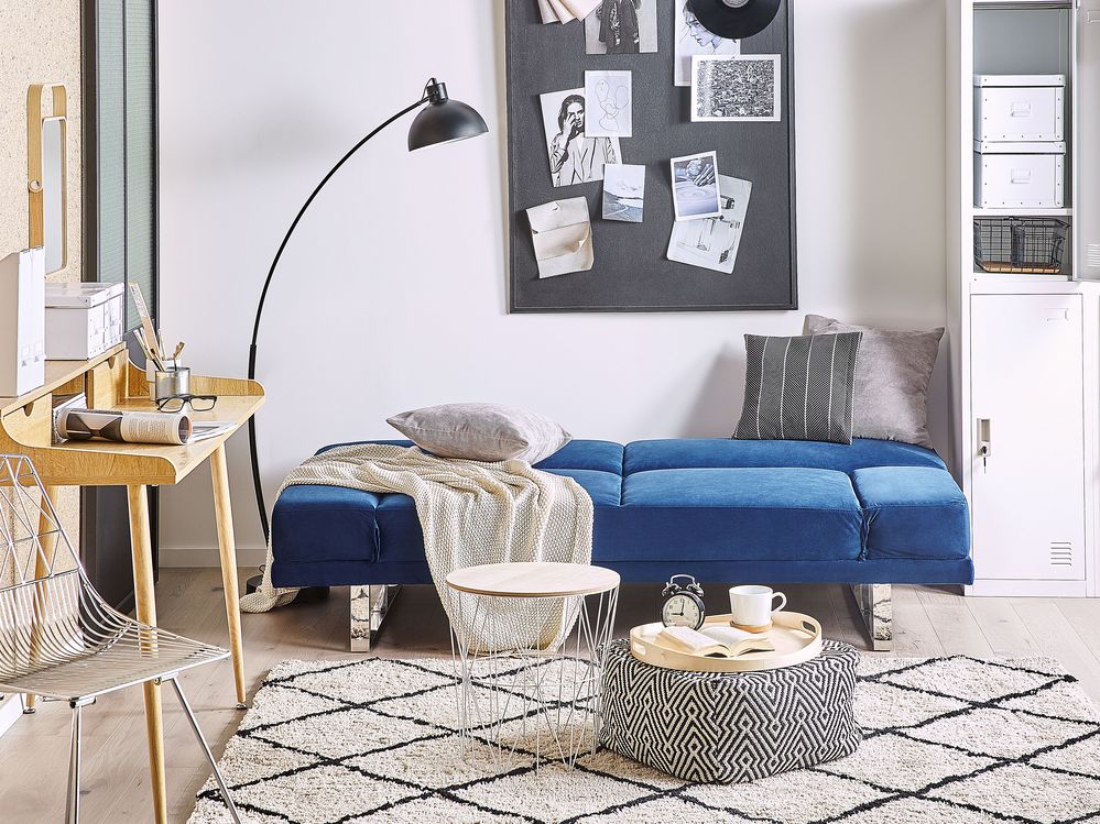 Blue velvet sleeper couch store