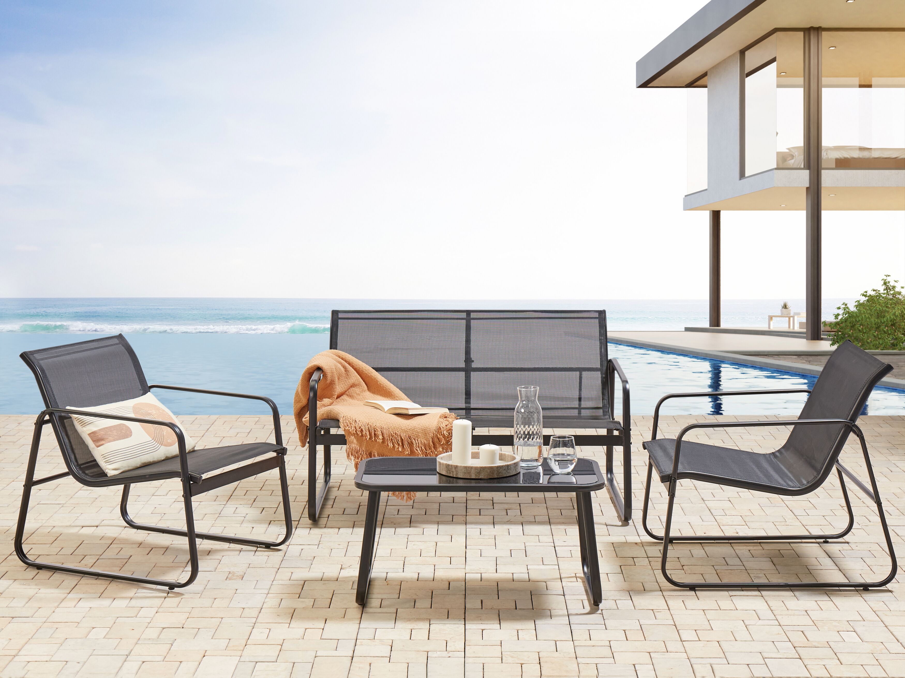 Garden Lounge Set with Table 4 Seater BARREA Metal Black | Beliani.co.uk