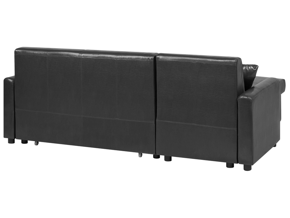 Right Hand Faux Leather Corner Sofa Bed with Storage Black OGNA Beliani