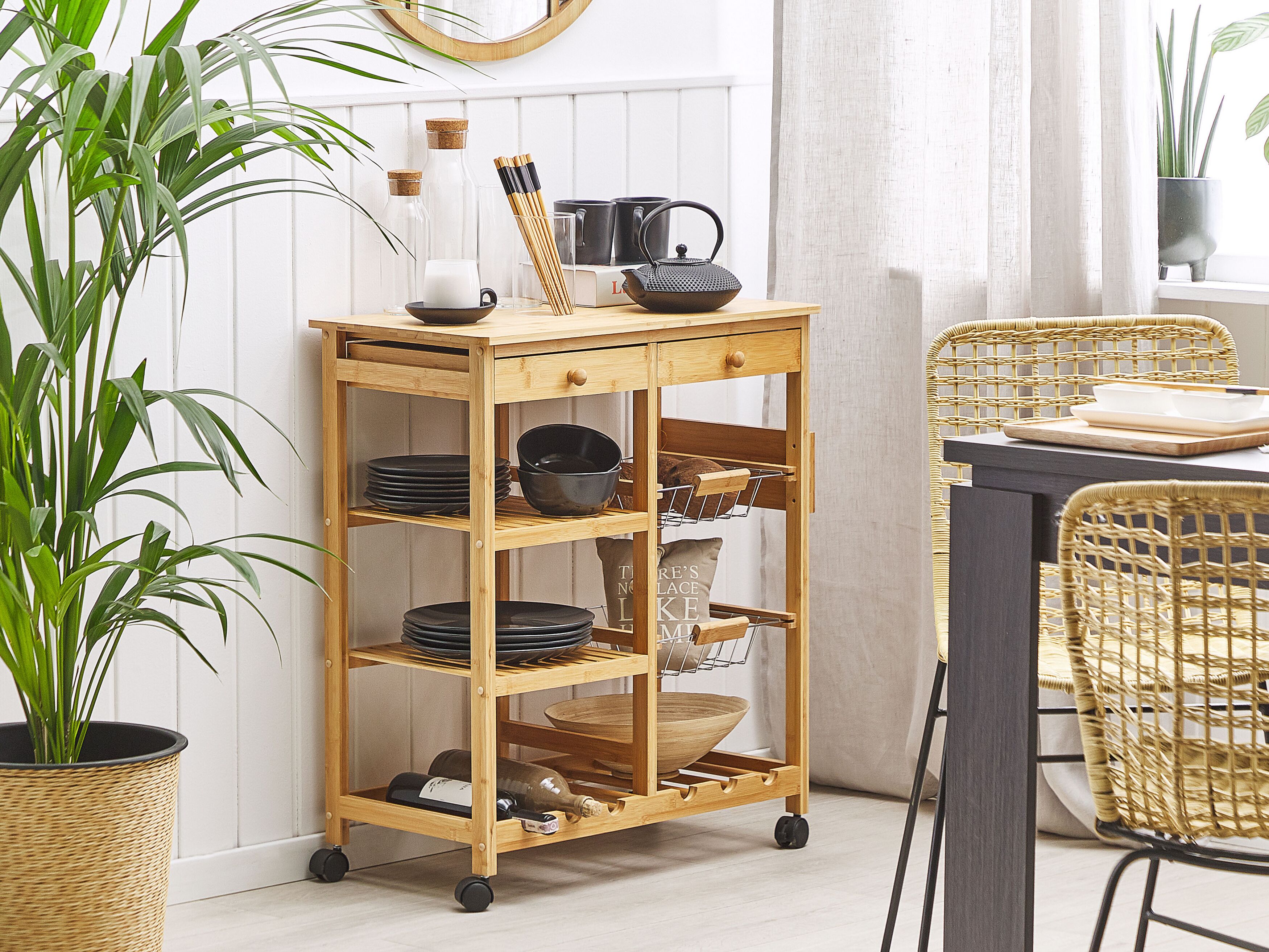 Kitchen Trolley MORINO Bamboo Wood Light Brown | Beliani.co.uk