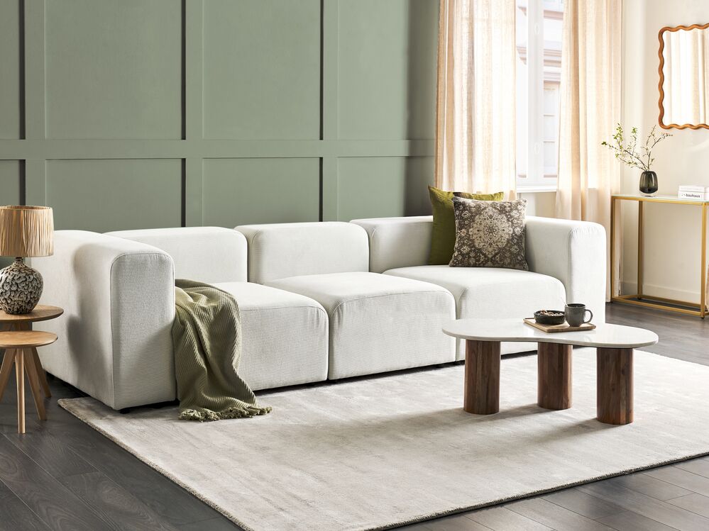Sofa 3 Seater LERMON Fabric Beige | Beliani.co.uk