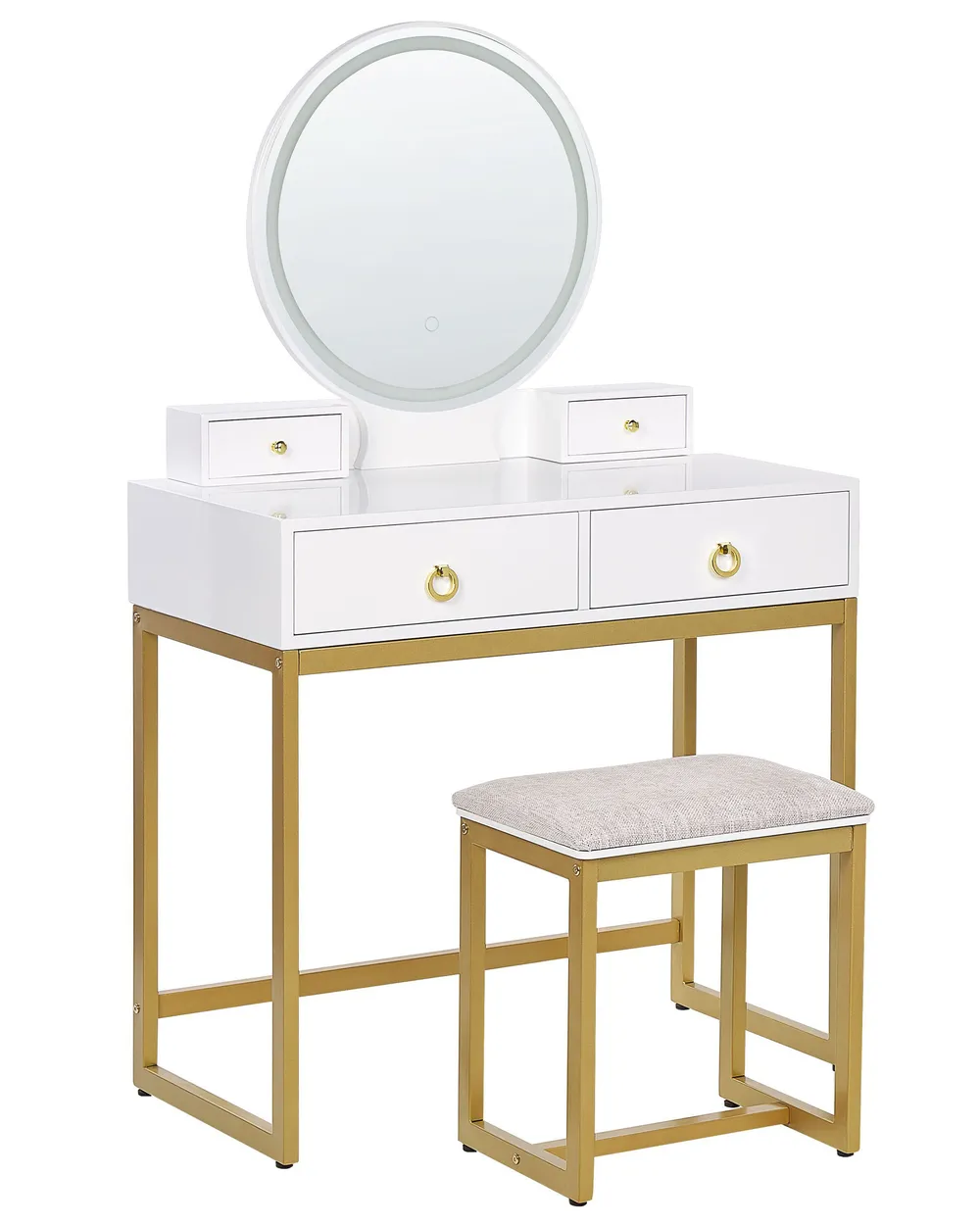 Dressing Table with Mirror and Stool VINAX LED Dark Green | Beliani.co.uk