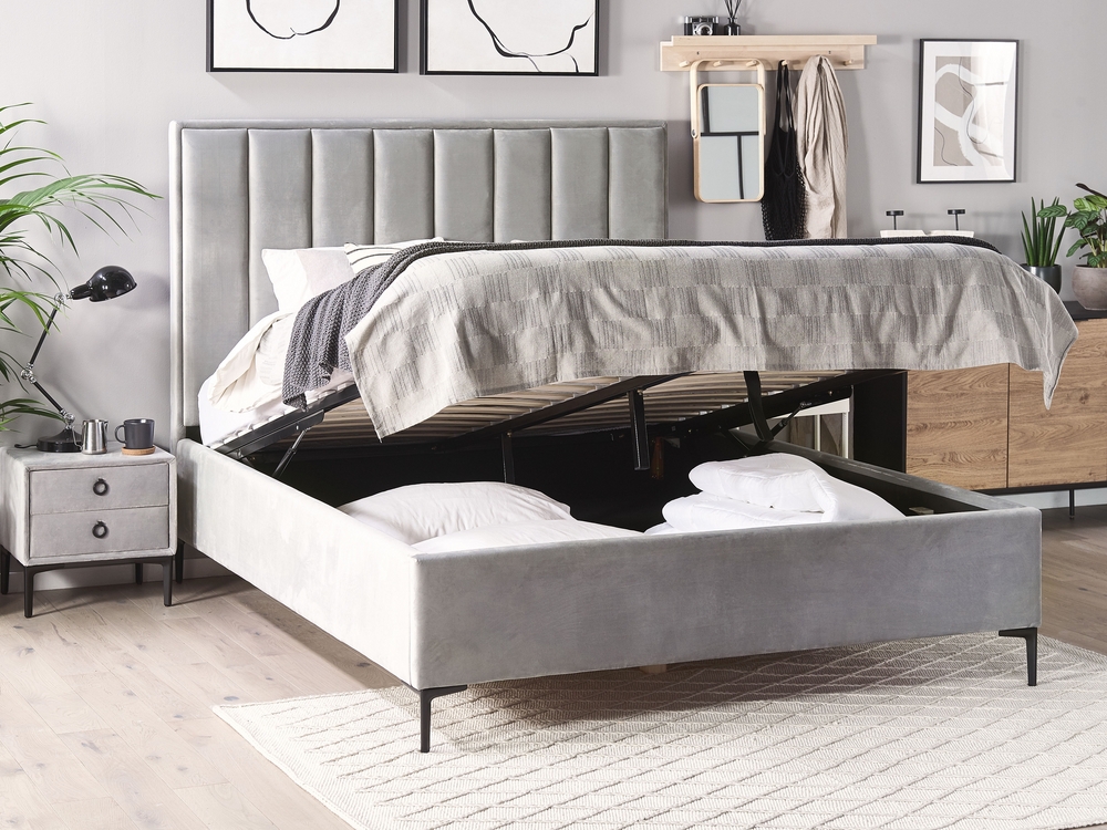 Bedroom Set Velvet SEZANNE 180 x 200 cm EU Super King Light Grey Beliani