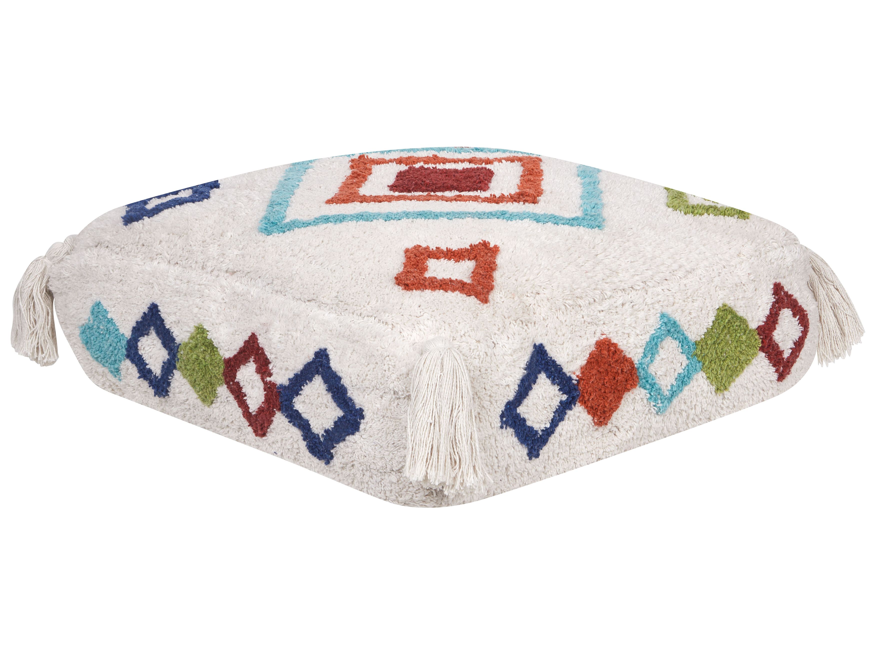 Pouffe Embroidery SEERANI Cotton White 55 cm 55 cm 20 cm | Beliani.co.uk