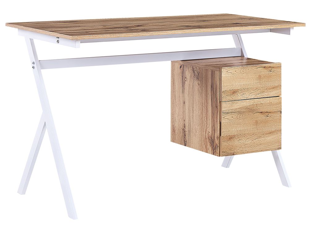 1 Drawer Home Office Desk with Cupboard 120 x 60 cm Light Wood with White ASHLAND Beliani