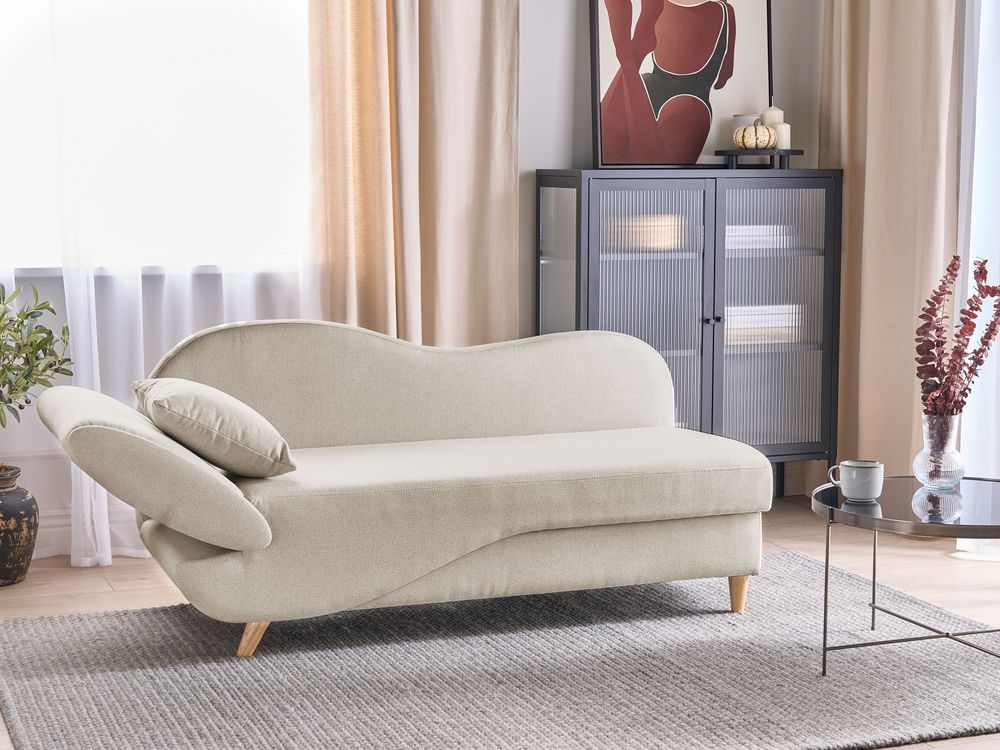 Chaise longue tessuto con contenitore beige lato sinistro MERI II Beliani