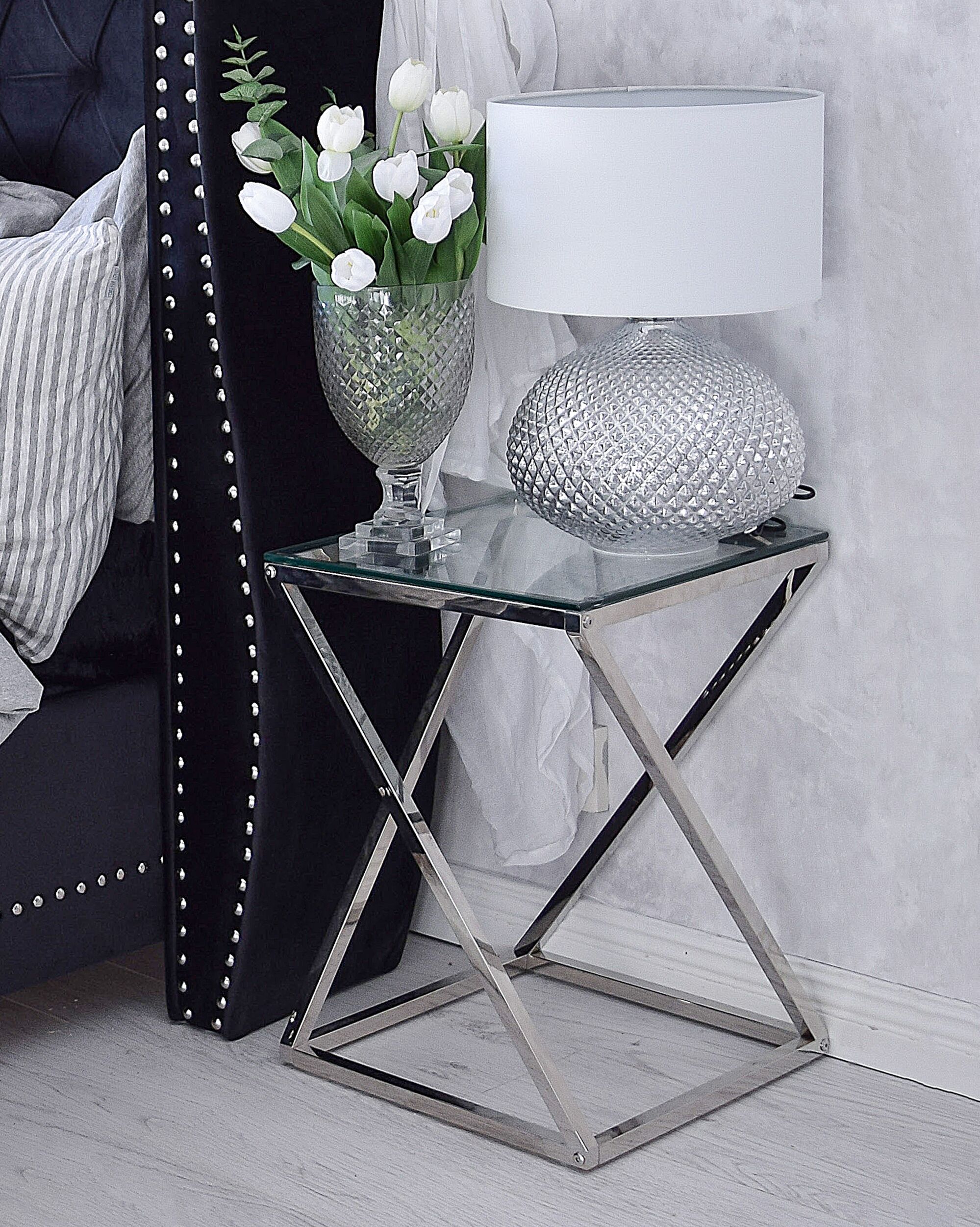 Side Table BEVERLY Glass Silver | Beliani.co.uk