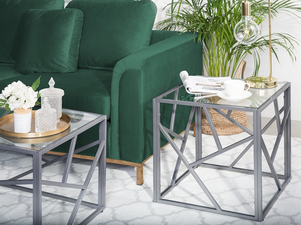 Glass Top Side Table Silver ORLAND Beliani