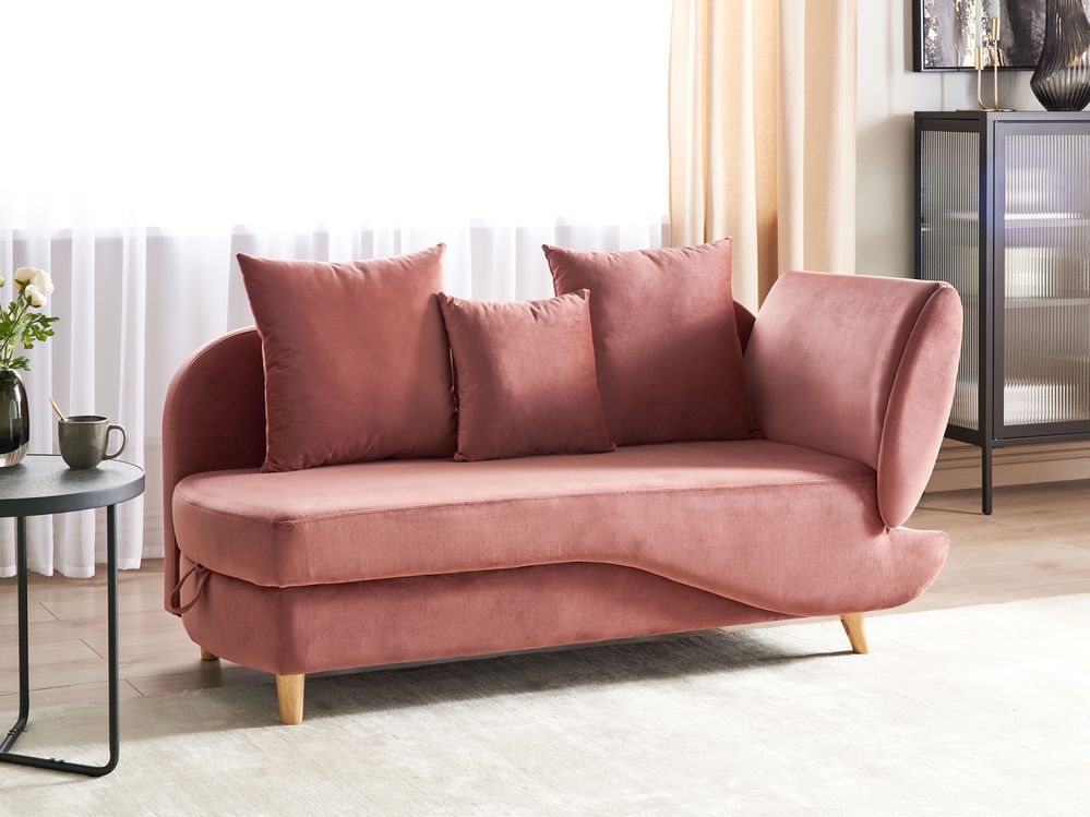 Right Hand Velvet Chaise Lounge with Storage Pink MERI II Beliani