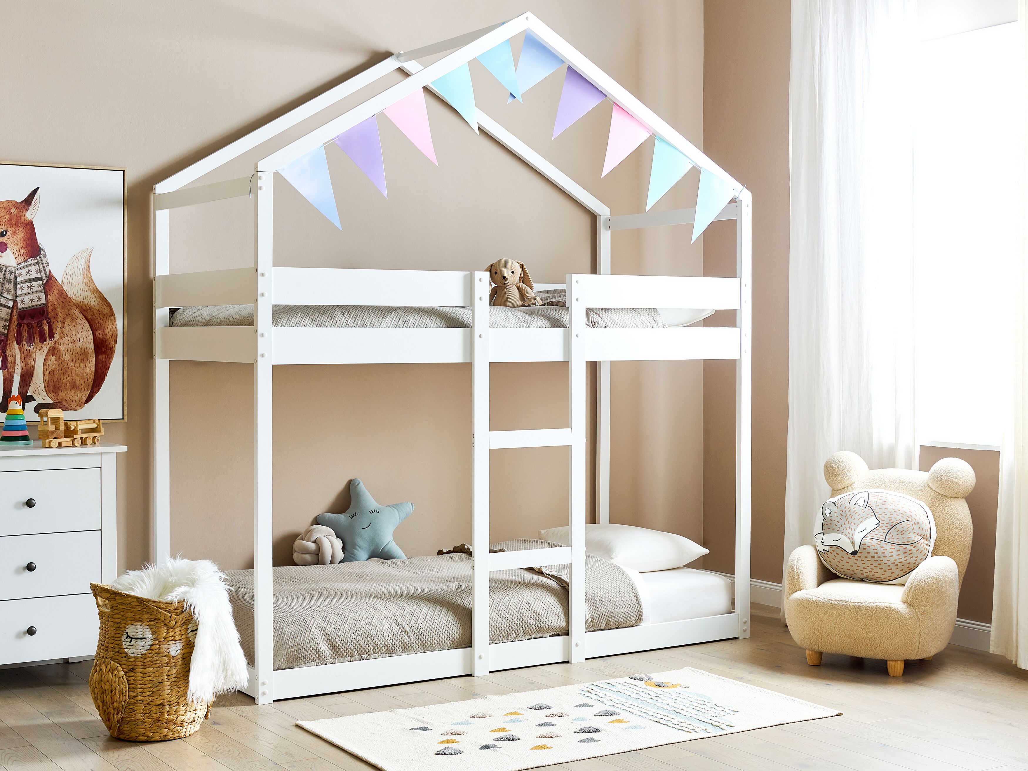Bunk Bed House Pine Wood LABATUT 90 x 200 cm (EU Single) White ...