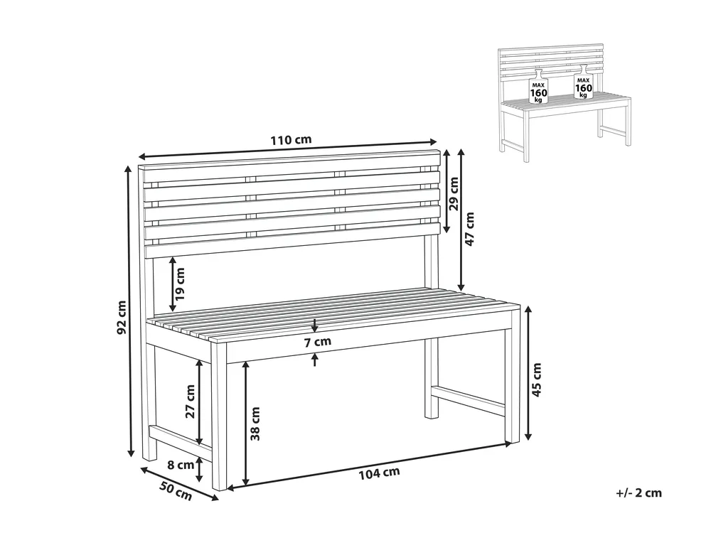 bench dimensions cm