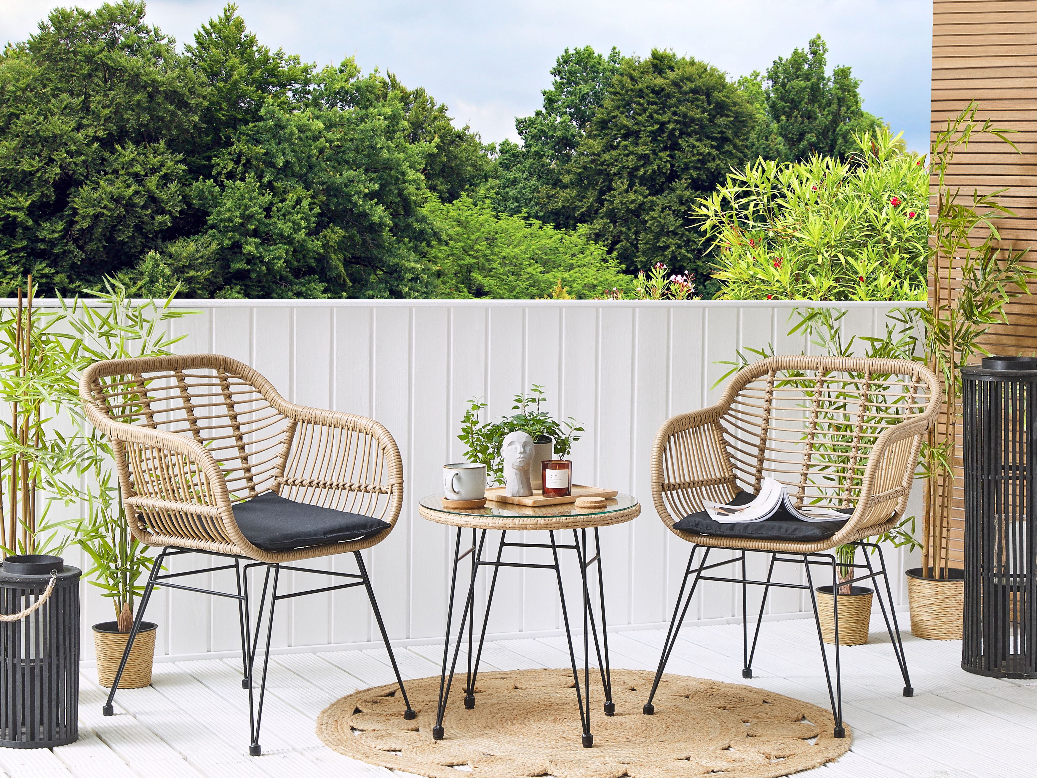 Bistro Set with Cushions TROPEA II PE Rattan Natural | Beliani.co.uk