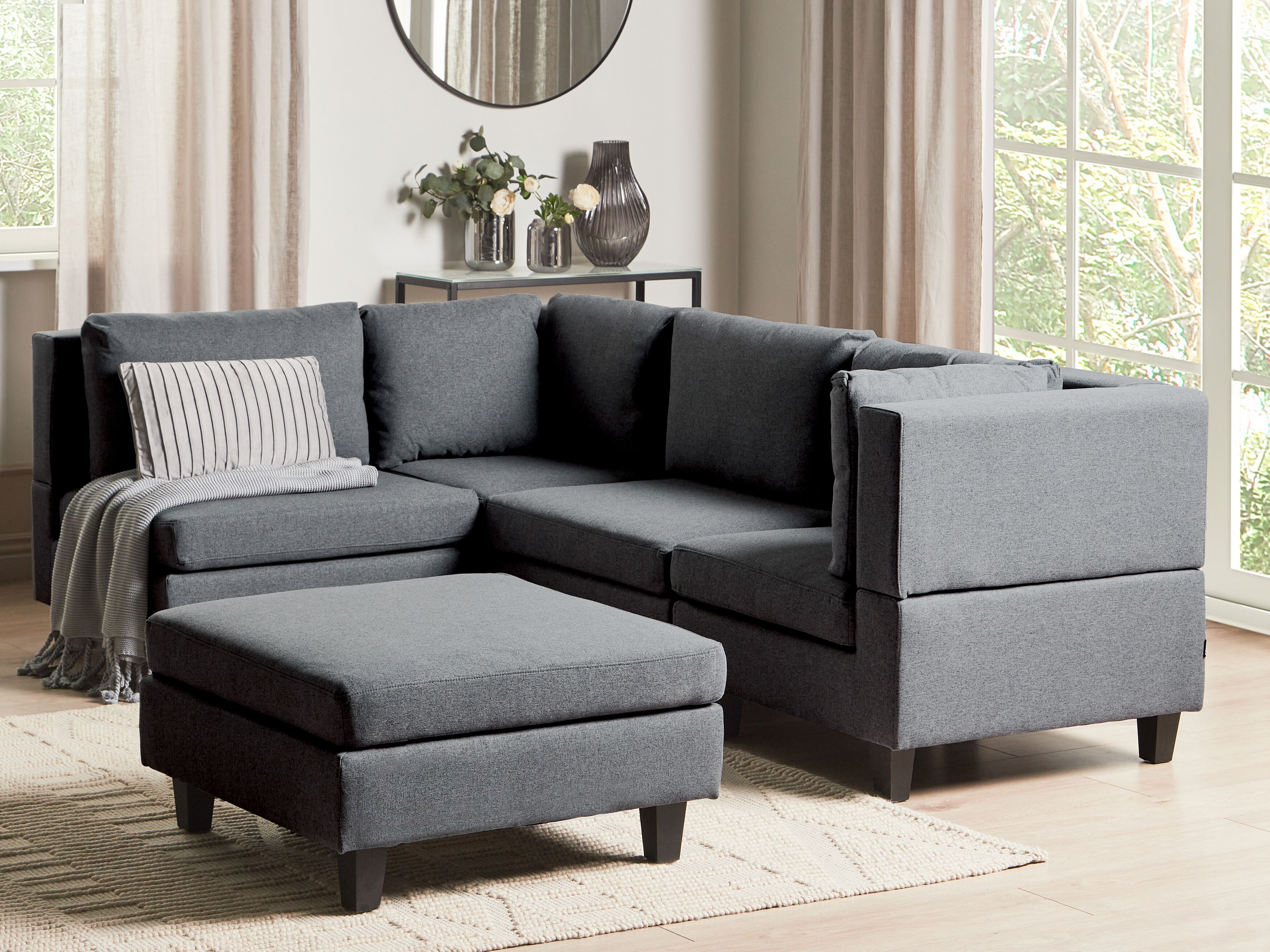Modulaire hoekbank 4-zitter UNSTAD Stof Donkergrijs Met ottomaan ...
