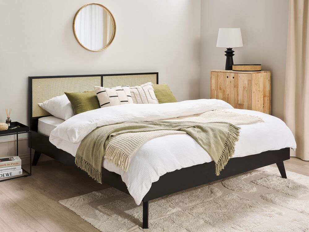 Bed Rattan MONPAZIER 180 x 200 cm EU Super King Black Beliani