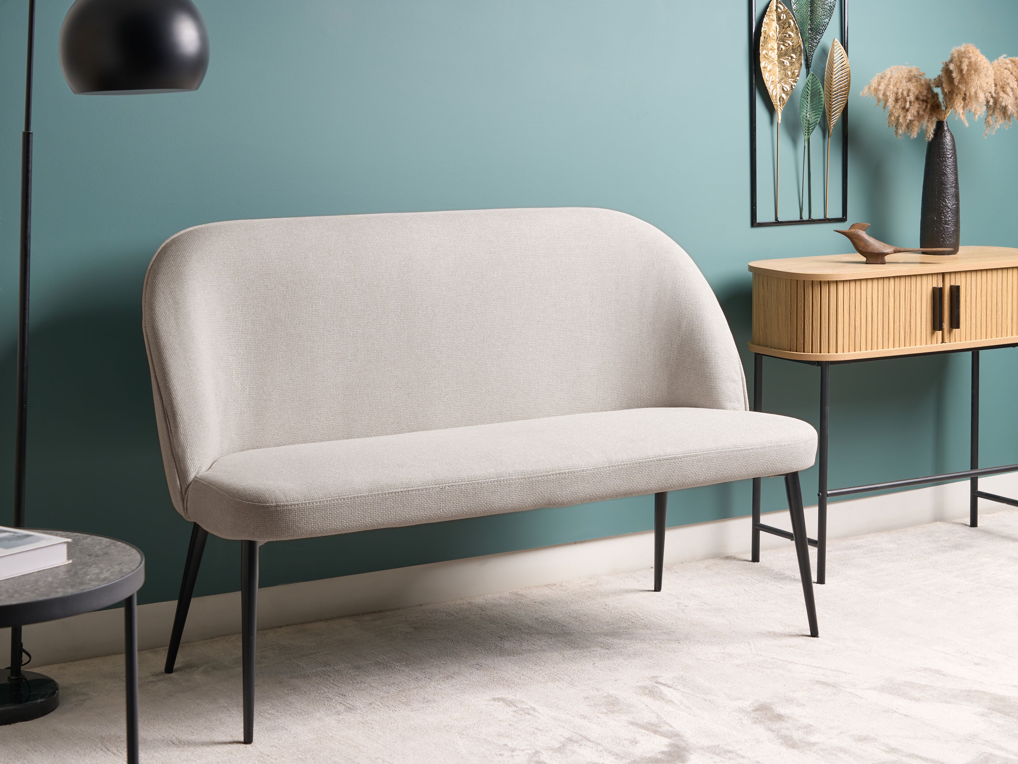 Upholstered Bench OSBY Fabric Light Grey 2 Seater | Beliani.co.uk