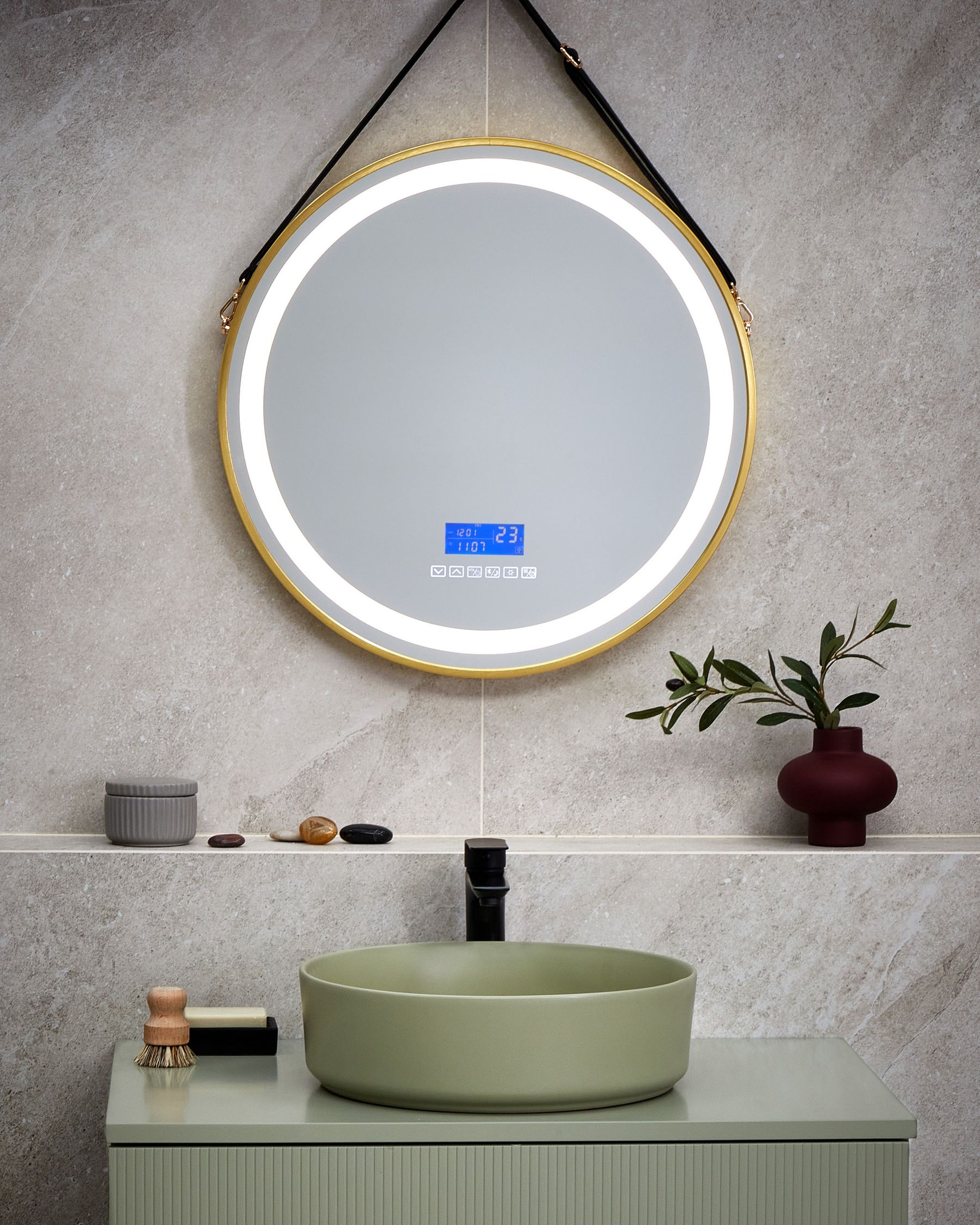 LED Wall Mirror with Bluetooth Speaker ⌀ 60 cm Gold DAROIS | Beliani.co.uk
